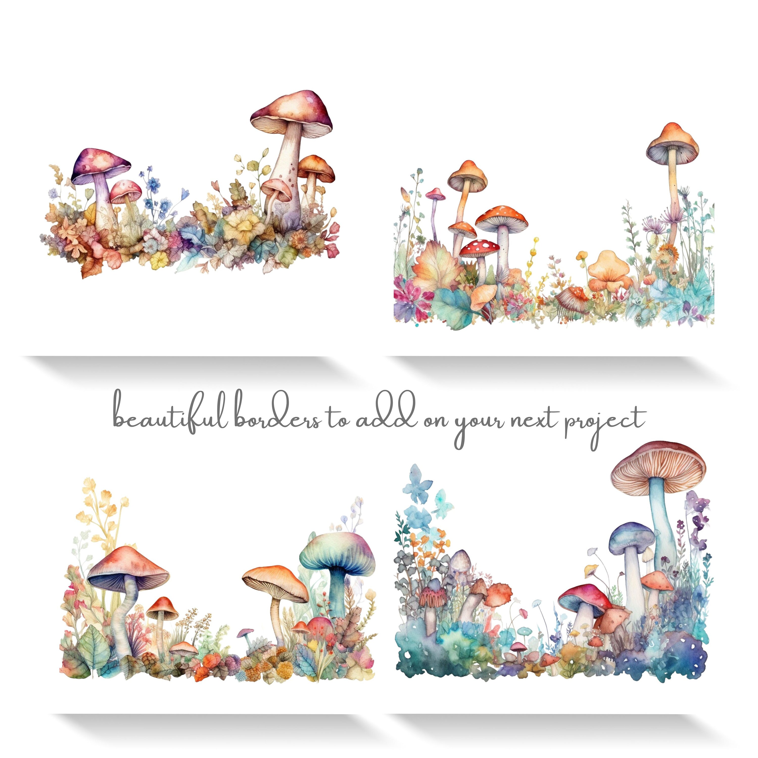 Boho Watercolor Floral Mushrooms Clipart Bundle for Weddings - Etsy