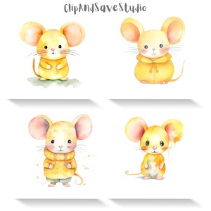 Watercolor Cute Yellow Mouse Clipart Bundle,commercial Use,watercolor ...