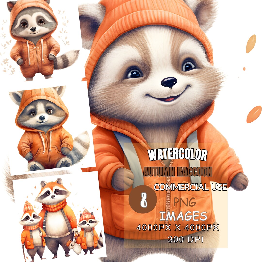 Adorable Raccoon Watercolor Clipart Bundle Digital Crafting - Etsy