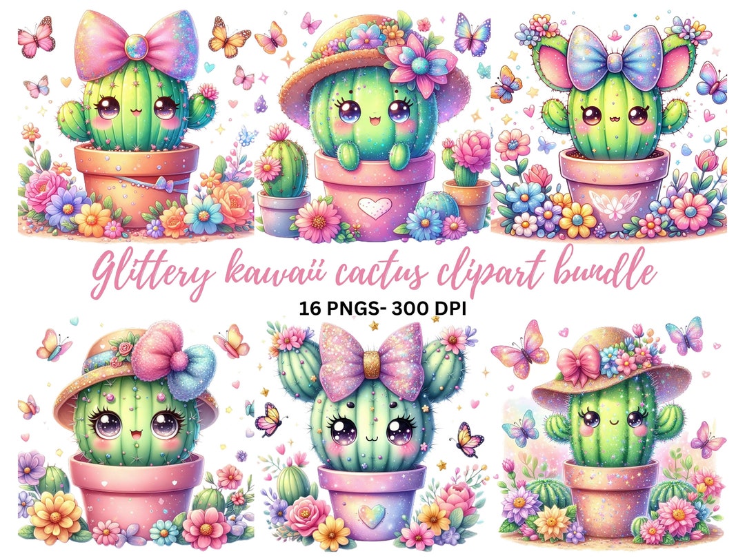 Spring Pastel Watercolor Clipart Bundle Glittery Kawaii Succulent ...