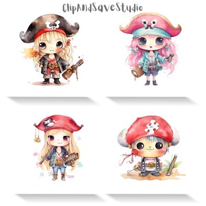Watercolor Kawaii Pirate Clipart Bundle for Commercial Use,png Files ...