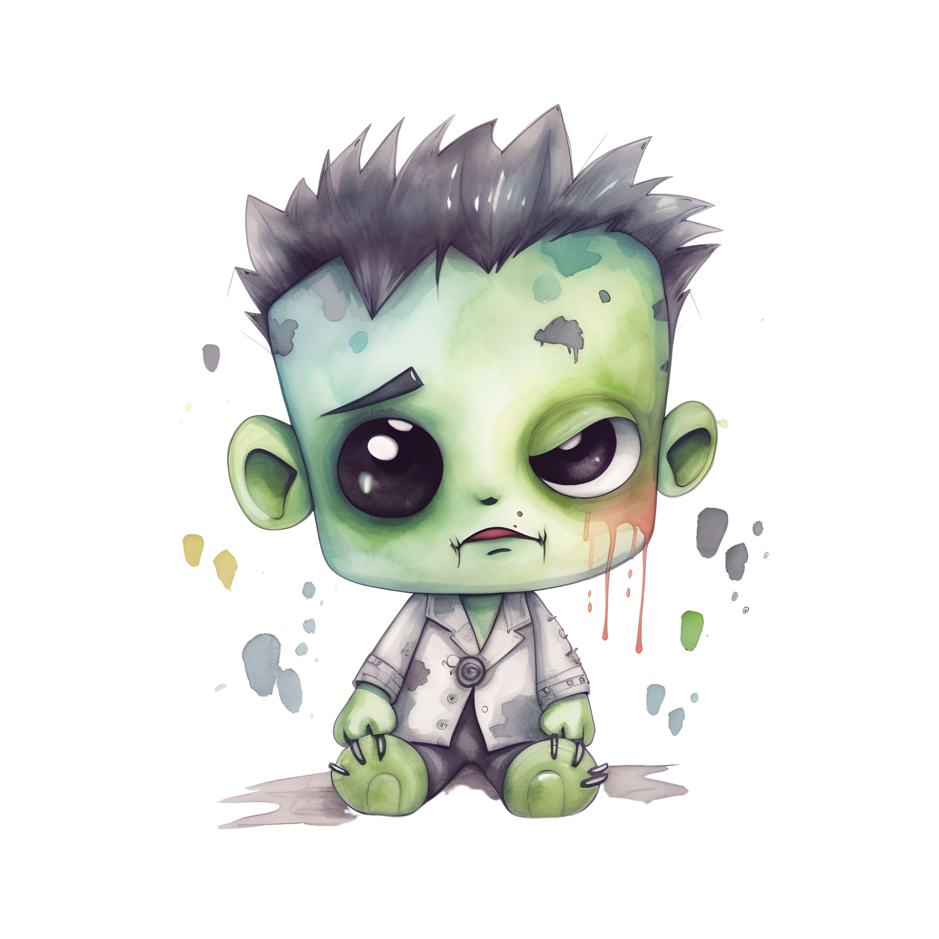 Watercolor Kawaii Halloween Frankenstein Clipart, Commercial Use ...