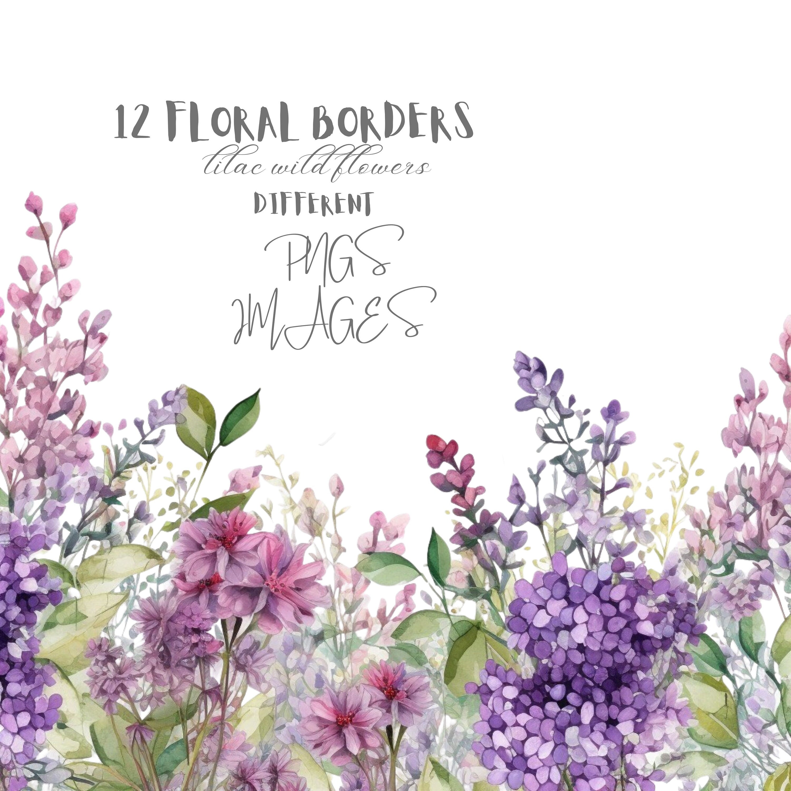 Watercolor Lilac Floral Borders Wedding Clipart DIY - Etsy