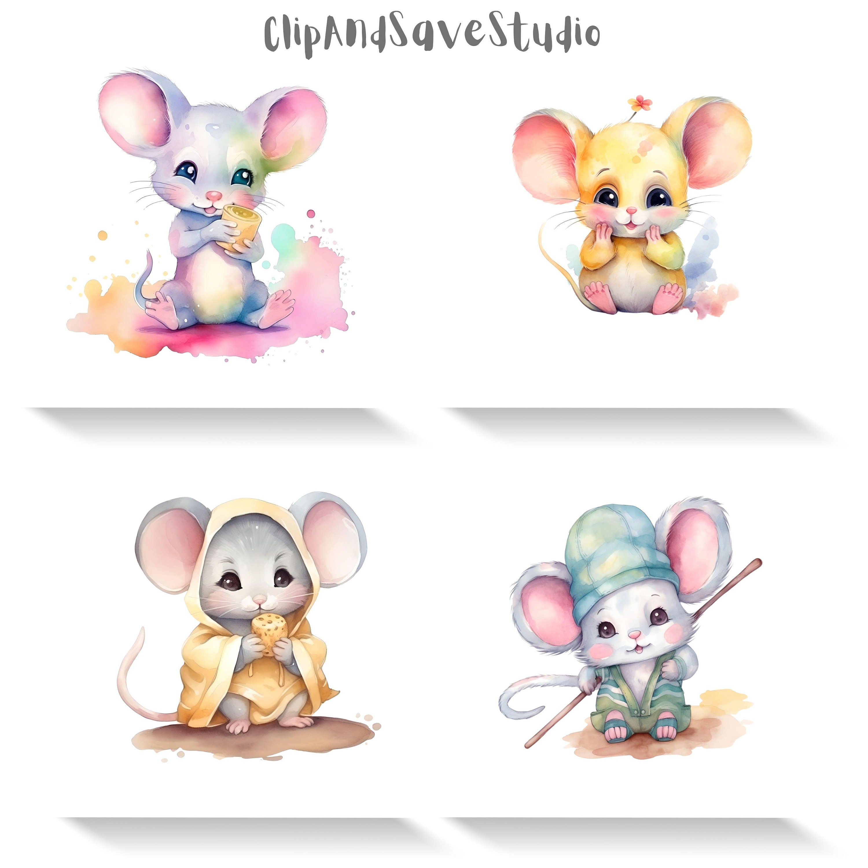Watercolor Cute Kawaii Mouse Clipart Bundle Commercial Use - Etsy