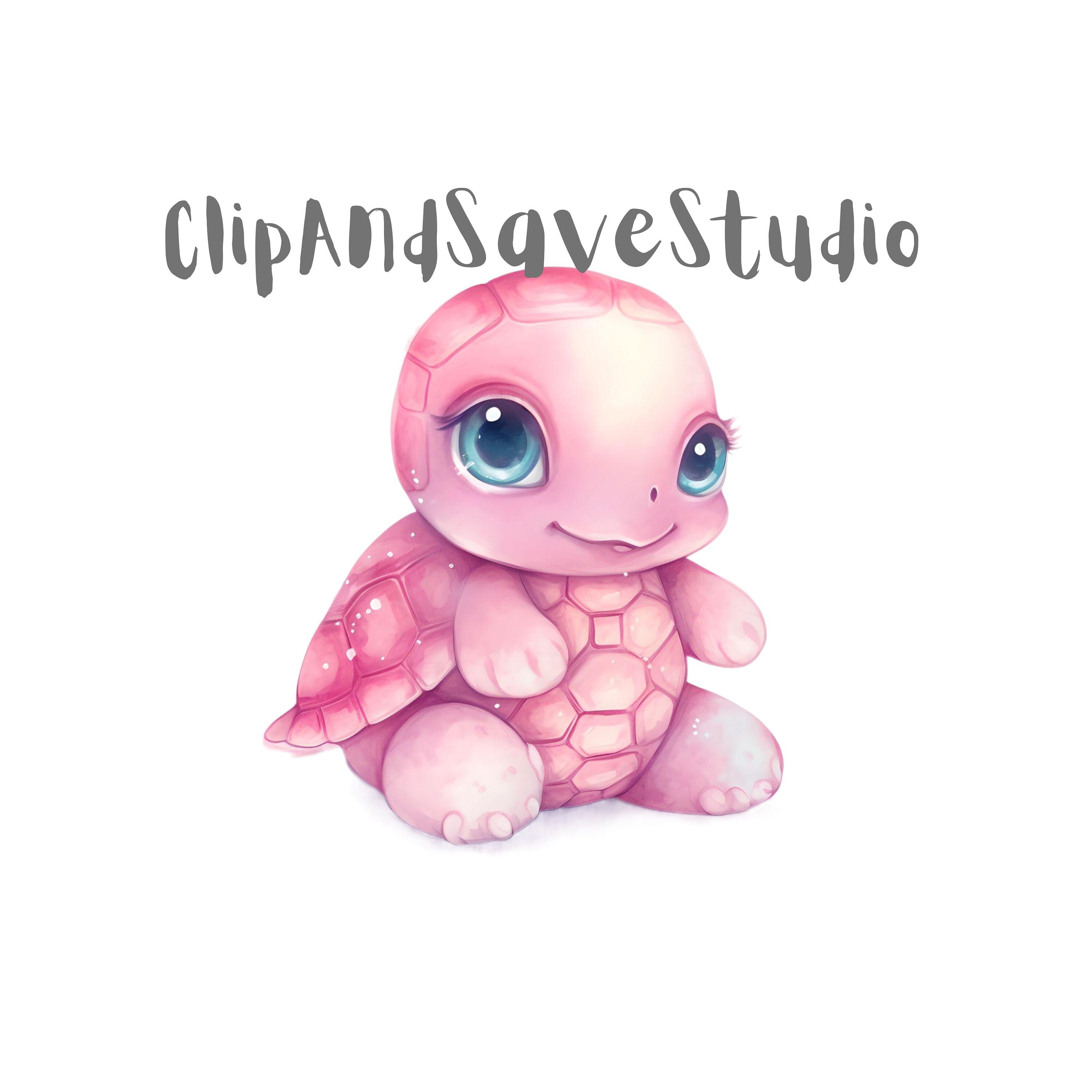 Watercolor Cute Kawaii Pink Turtle Clipart Bundle for - Etsy