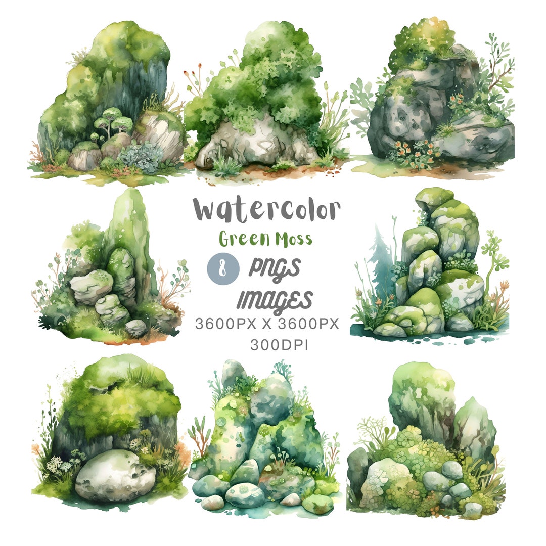 Watercolor Green Moss Clipart Bundle, Commercial Use PNG Files,download ...
