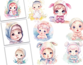 Cute Baby Shower Vector Illustrations, Kids Clipart Set, Baby Boy and ...