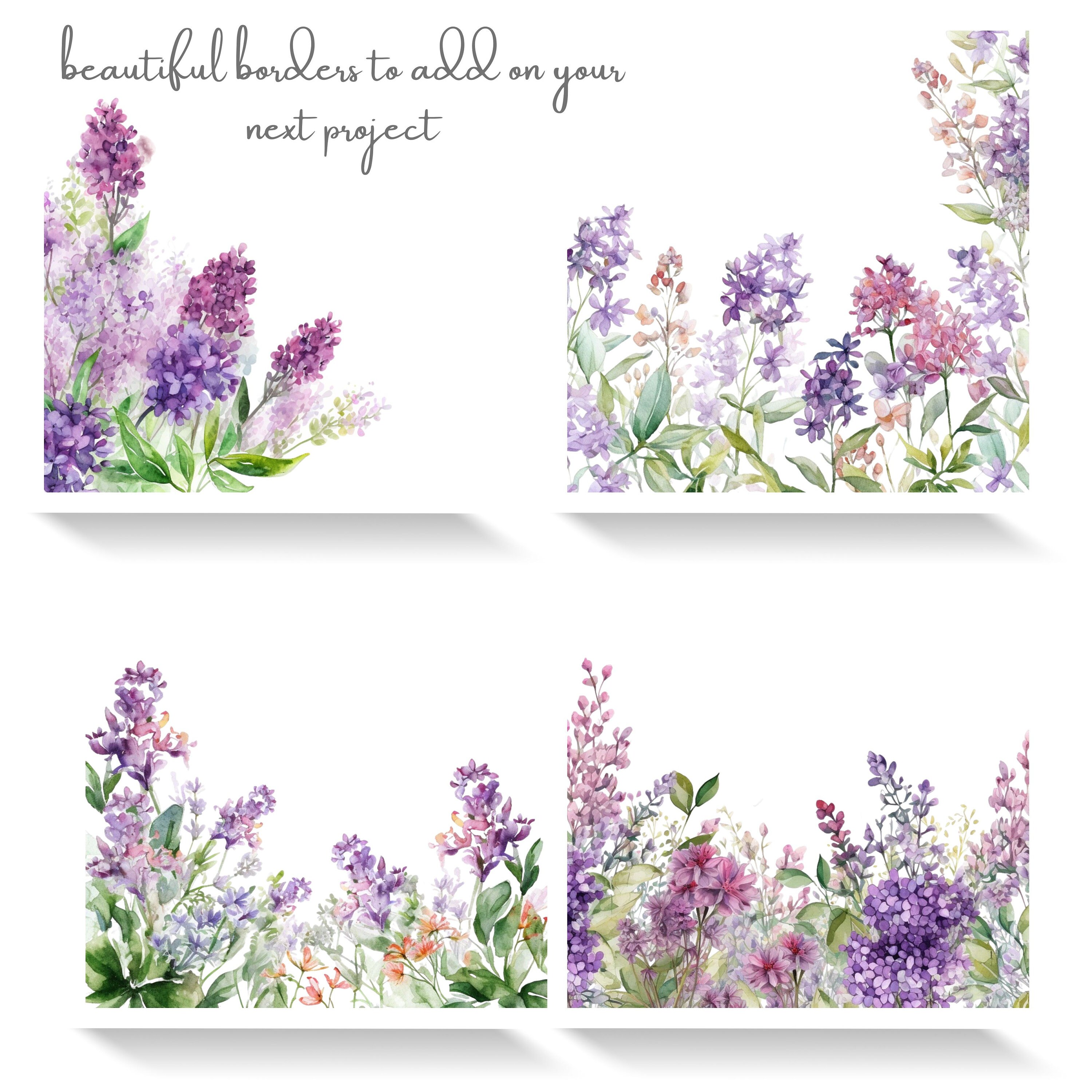 Watercolor Lilac Floral Borders Wedding Clipart DIY - Etsy