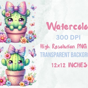 Spring Pastel Watercolor Clipart Bundle Glittery Kawaii Succulent ...