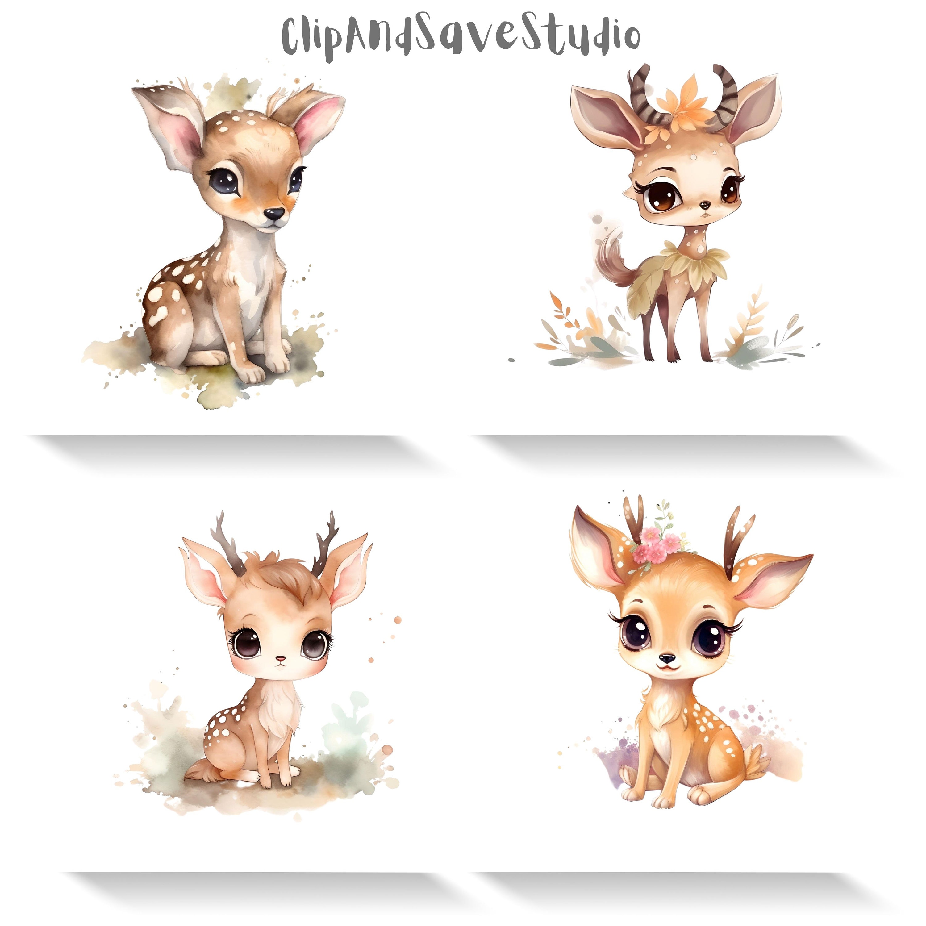 Watercolor Cute Kawaii Fawn Clipart Bundle Ommercial Use PNG - Etsy