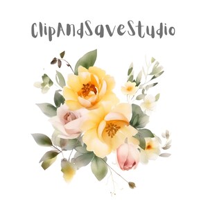 Yellow Rose Clipart Bundle, Watercolor Floral Graphics, Digital ...
