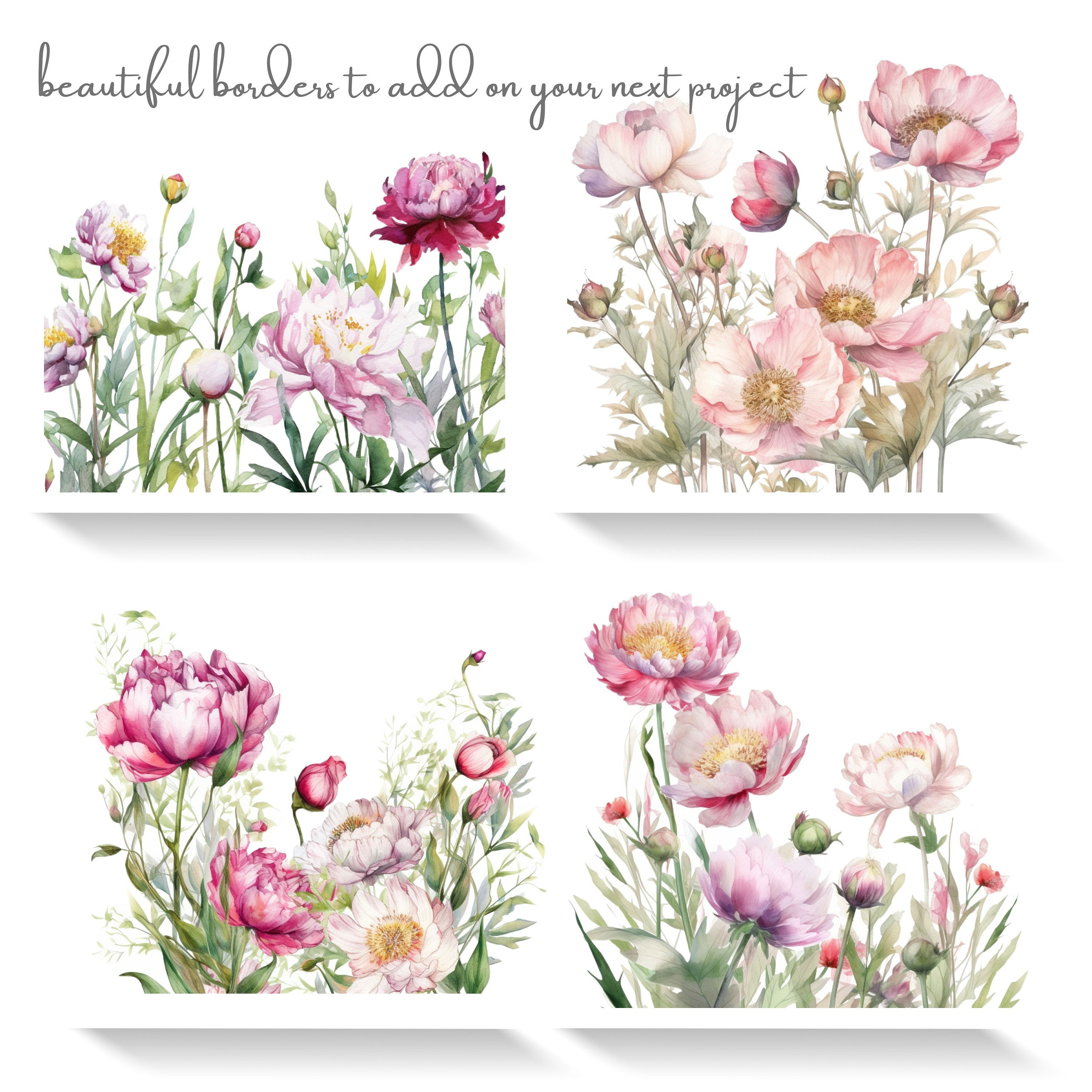 Watercolor Floral Peonies Wildflowers Borders Clipart - Etsy