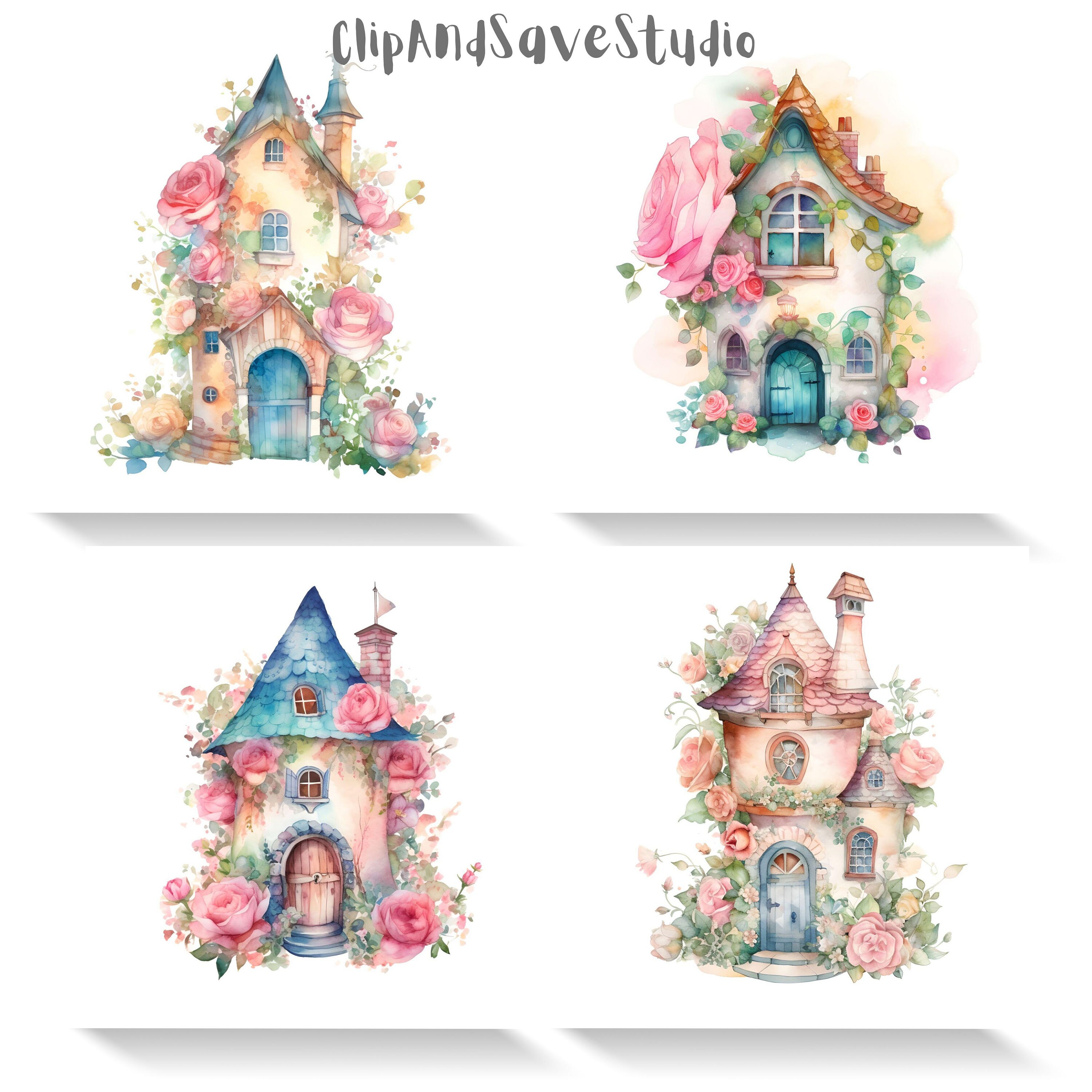 Watercolor Floral Fairy House Clipart Bundle ,commercial Use,png Files ...