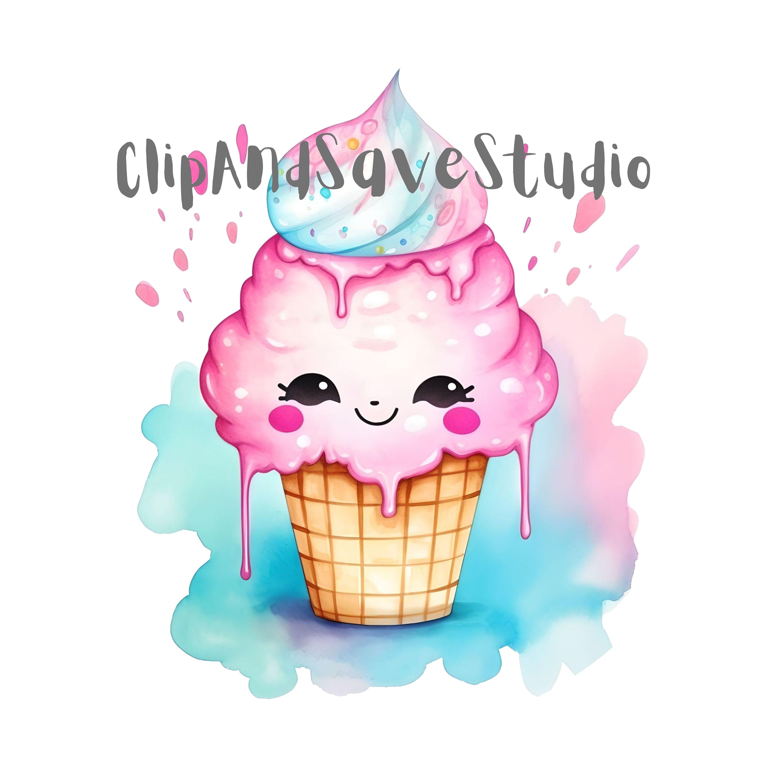 Watercolor Cute Kawaii Ice-cream Clipart Bundle Commercial - Etsy