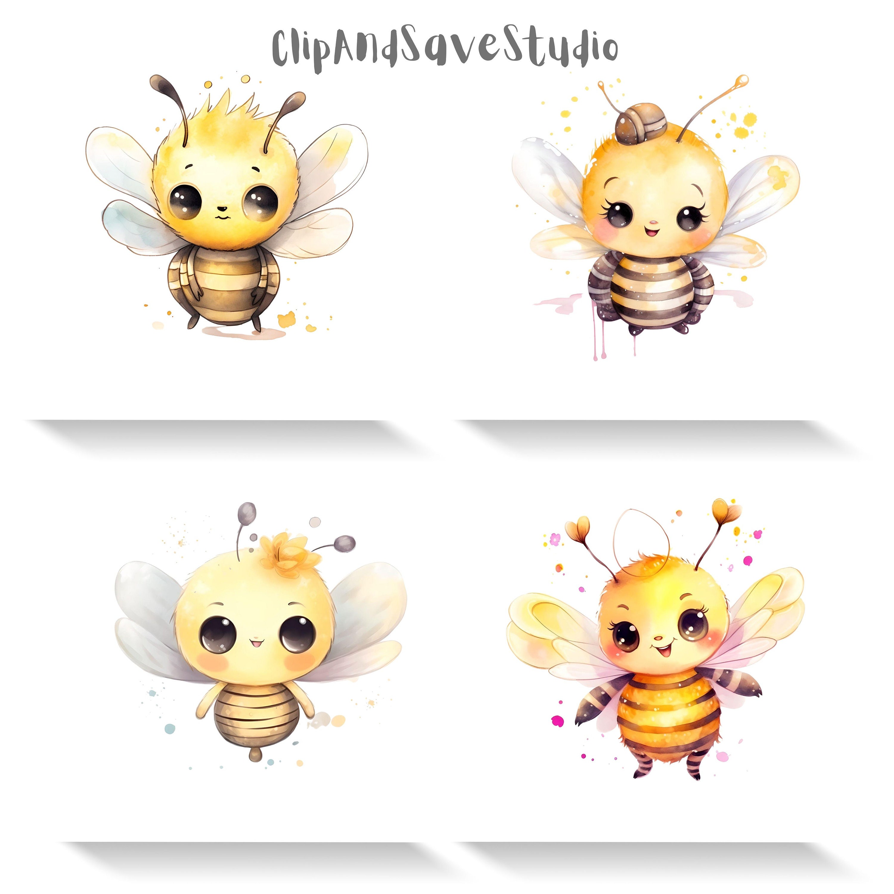 Cute Watercolor Kawaii Bee Clipart Bundle for Commercial Use - Etsy