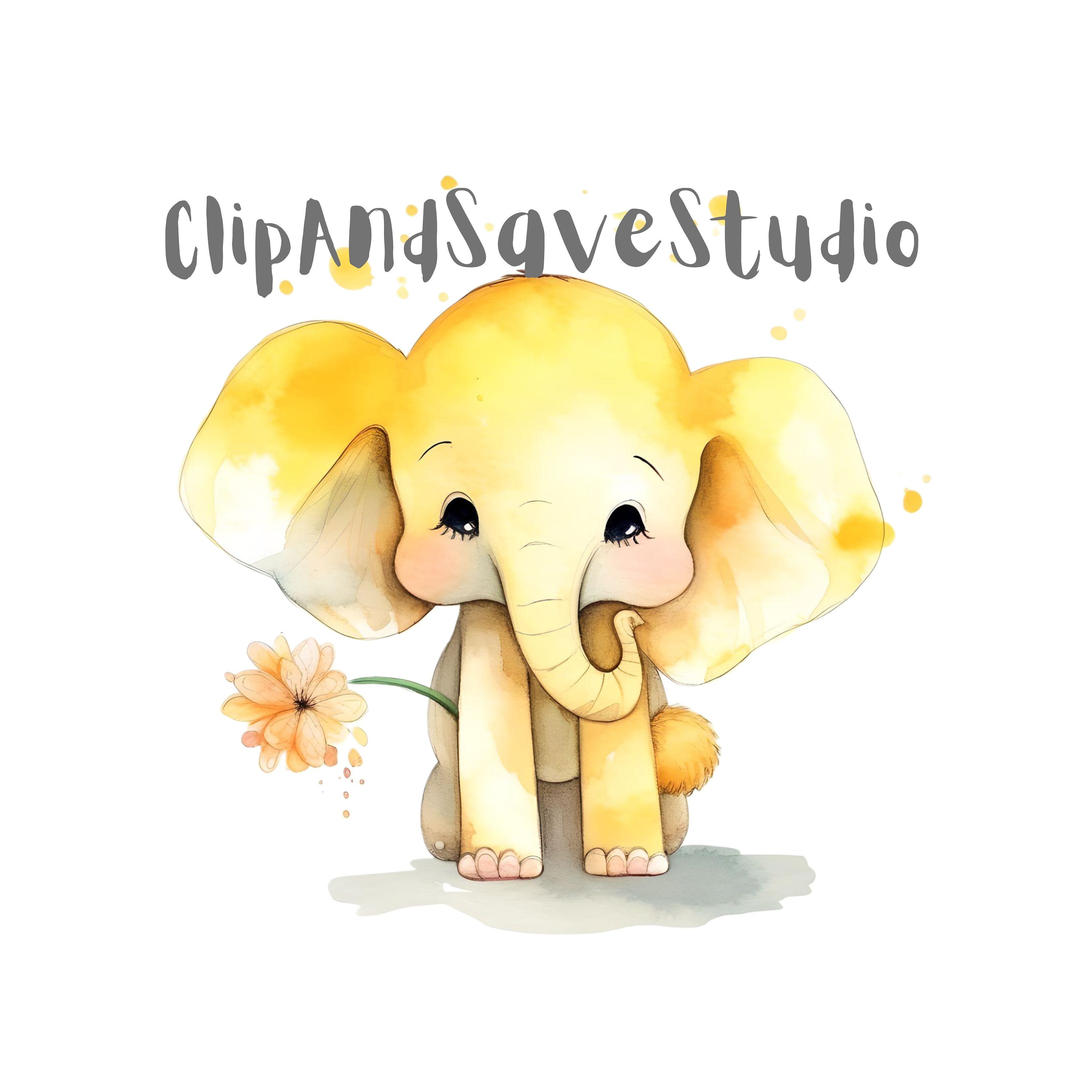 Watercolor Cute Yellow Elephant Clipart Bundlecommercial - Etsy