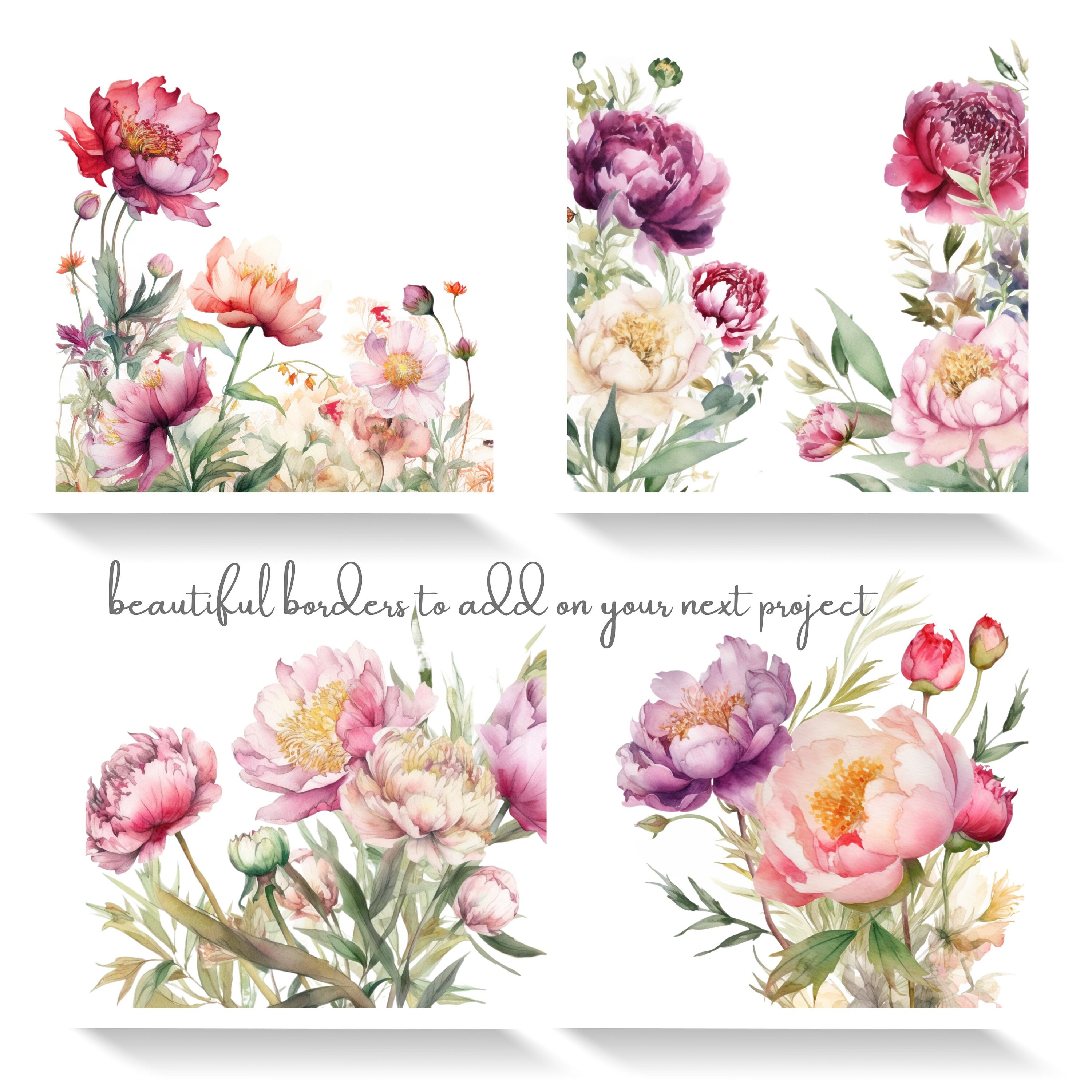 Watercolor Floral Peonies Wildflowers Borders Clipart - Etsy