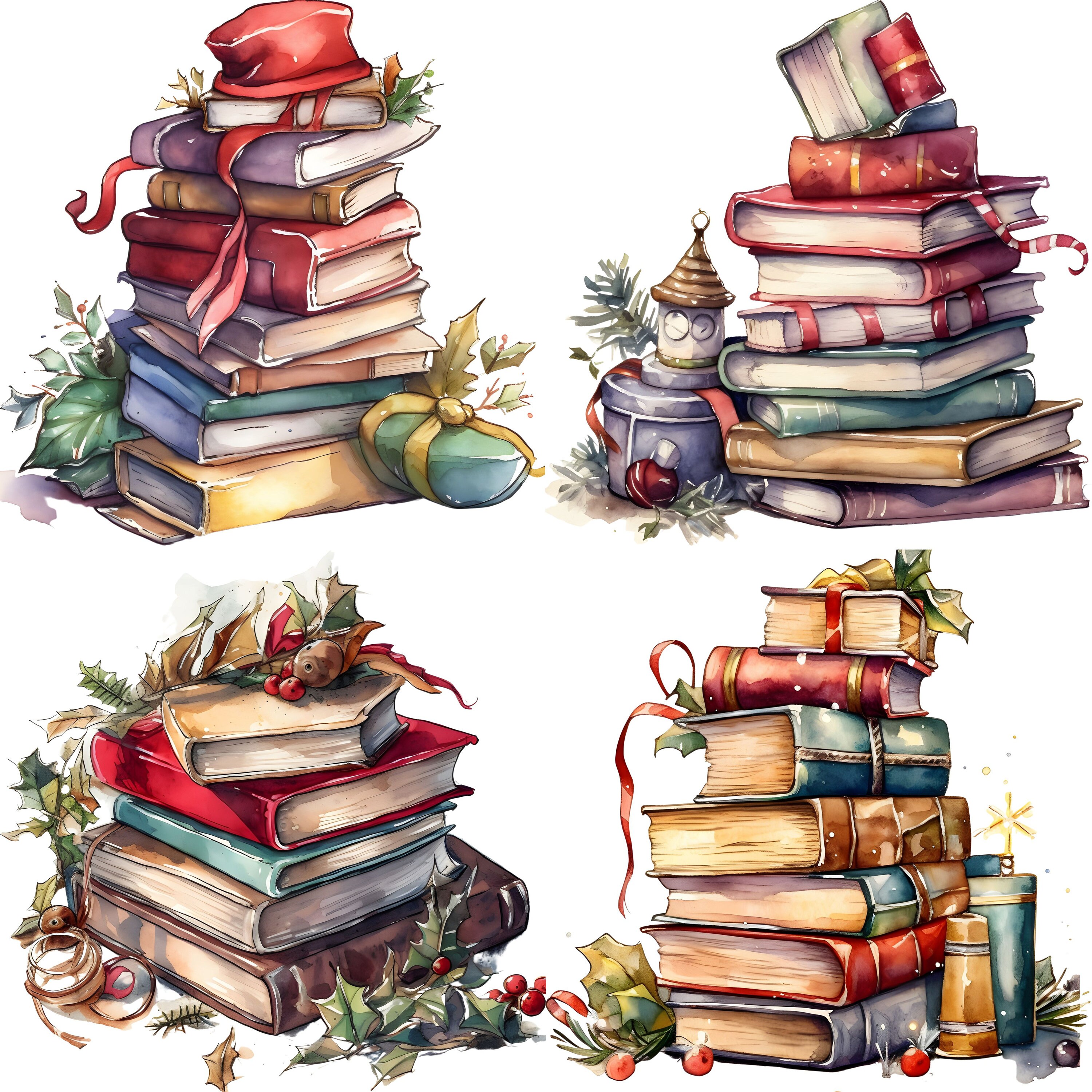 Watercolor Christmas Books Clipart Commercial Use Scrapbooking