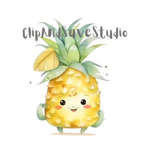 Watercolor Cute Kawaii Summer Pineapple Clipart Bundle, Commercial Use ...