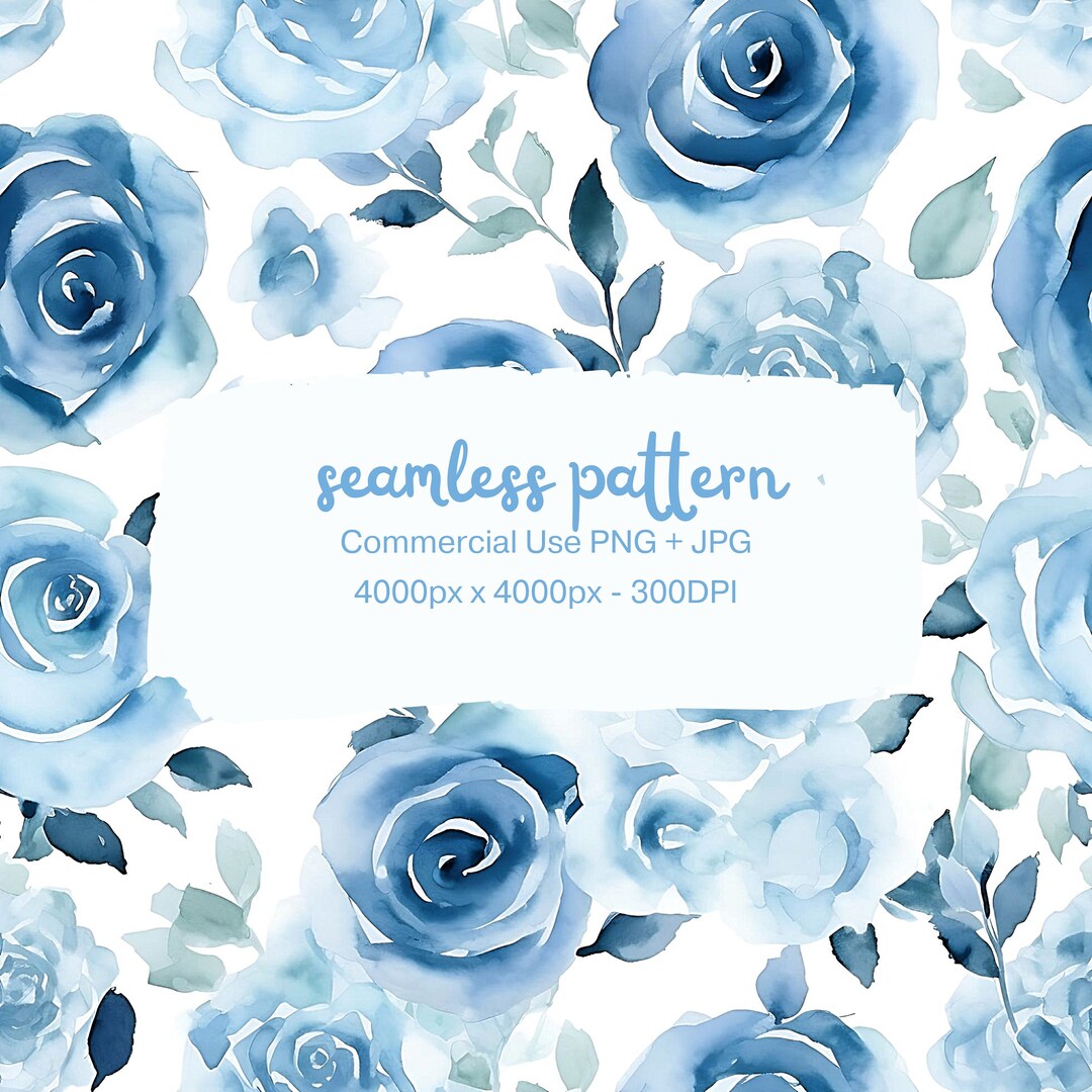 Blue Rose Watercolor Seamless Pattern,commercial Use, Watercolor ...