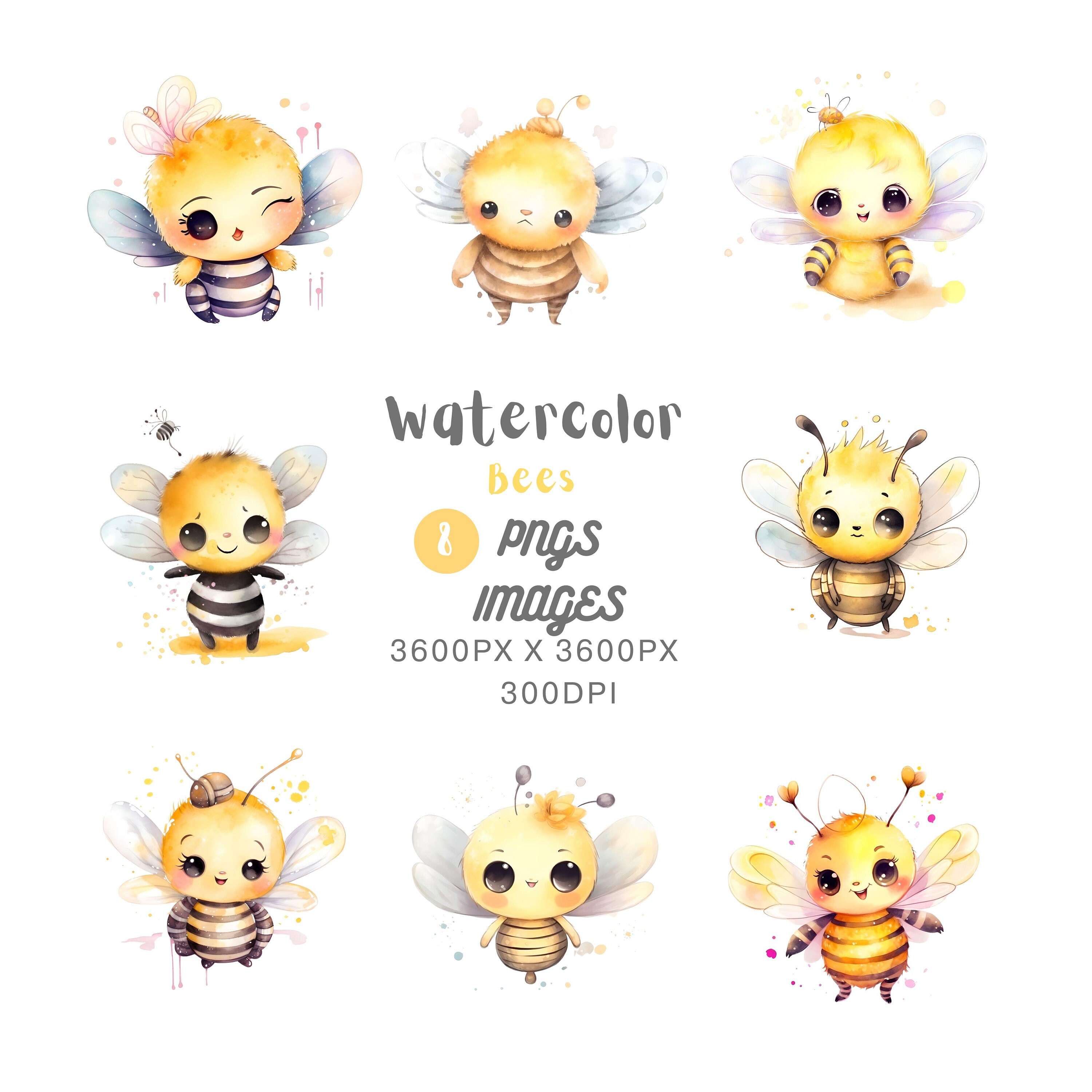Cute Watercolor Kawaii Bee Clipart Bundle for Commercial Use - Etsy
