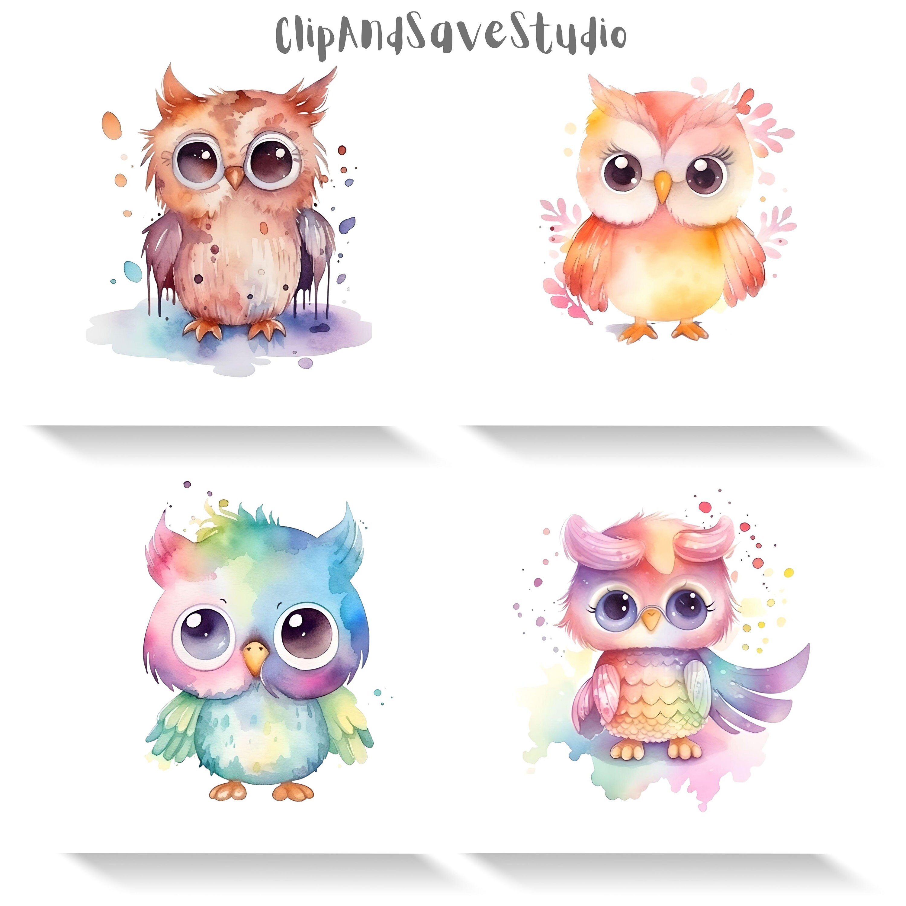 Watercolor Kawaii Owl Clipart Bundle Commercial Use Planner - Etsy