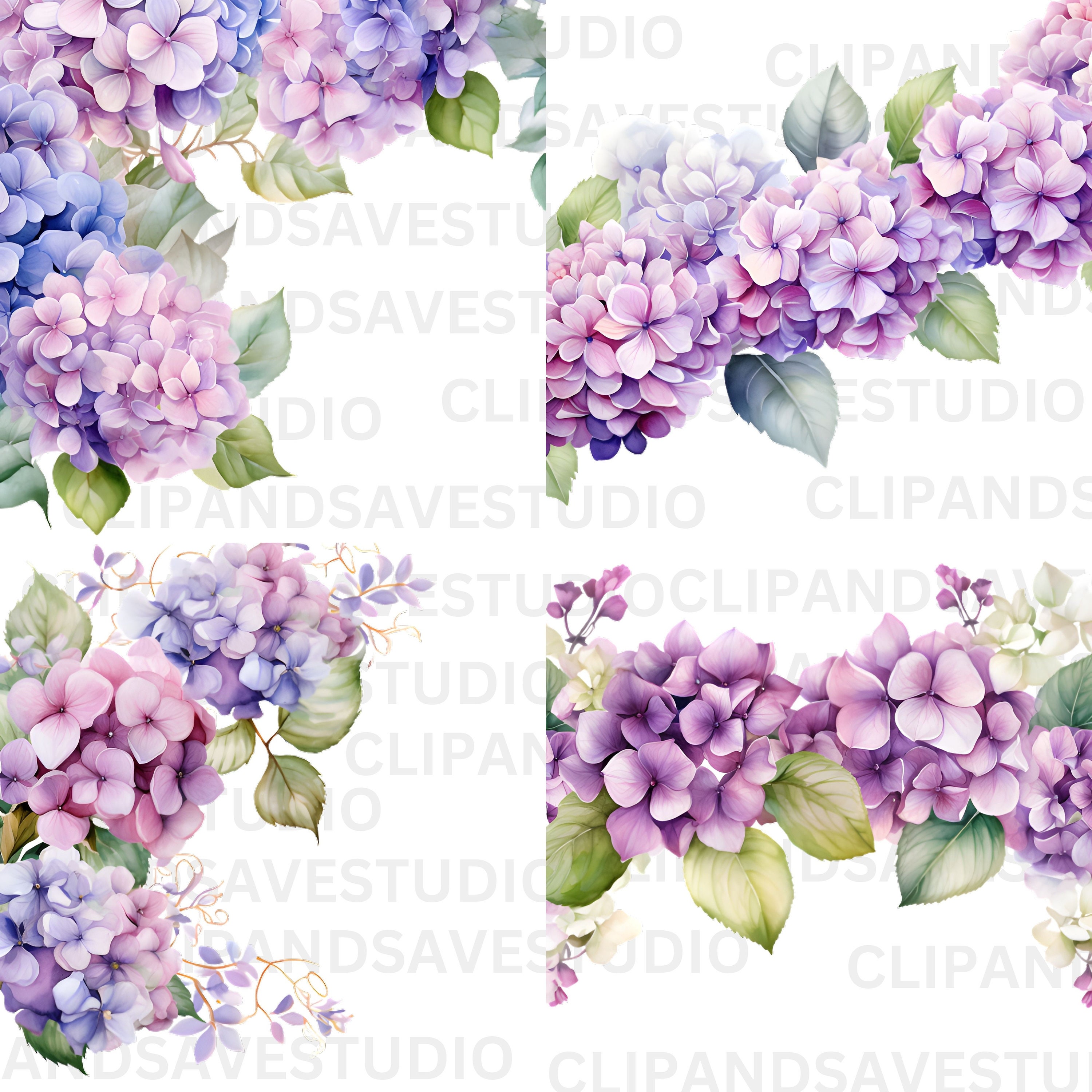 Purple Hydrangea Roses Watercolor Clipart for Wedding - Etsy