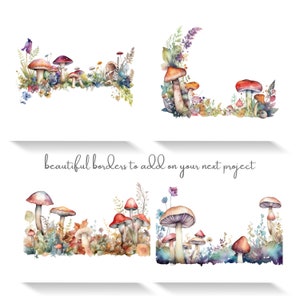 Boho Watercolor Floral Mushrooms Clipart Bundle for Weddings ...