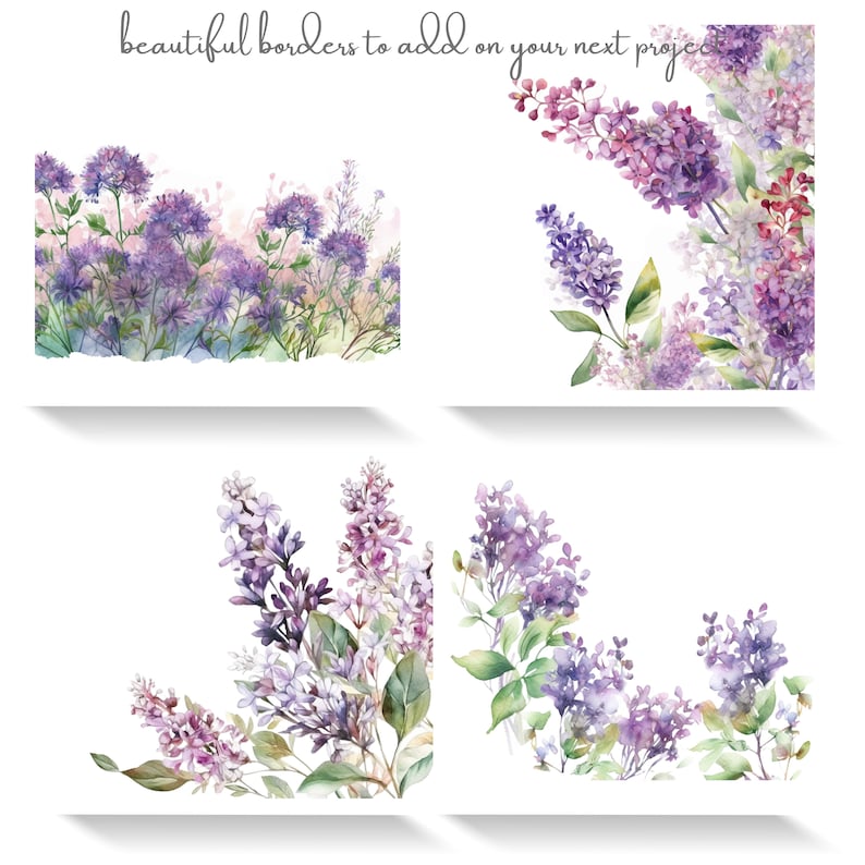 Watercolor Lilac Floral Borders Wedding Clipart DIY - Etsy