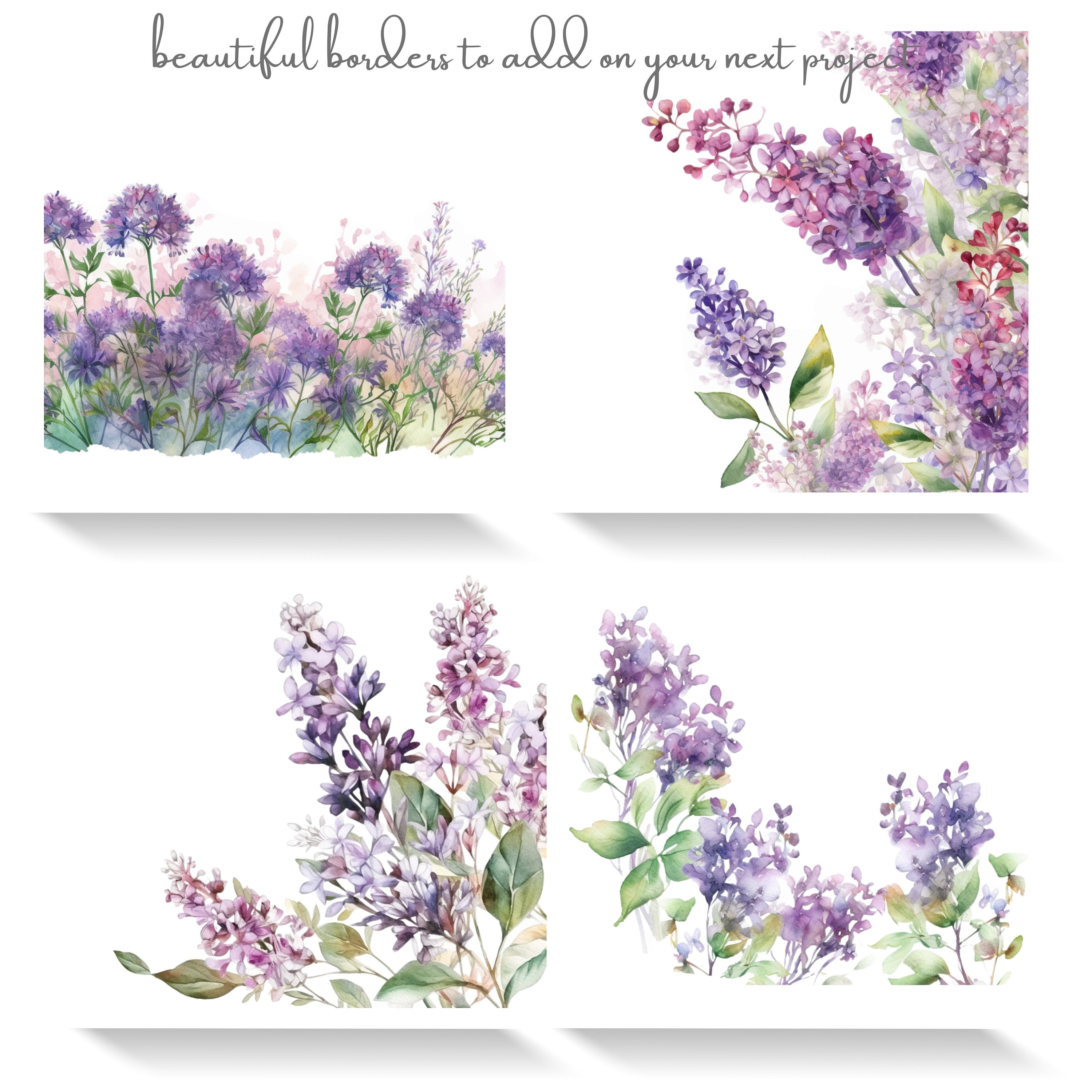 Watercolor Lilac Floral Borders Wedding Clipart DIY - Etsy