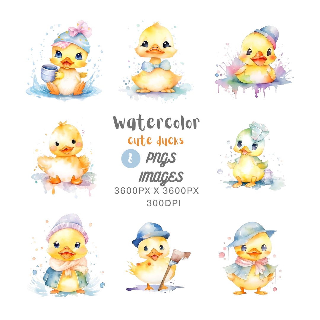 Watercolor Cute Kawaii Duck Clipart Bundle Commercial Use - Etsy