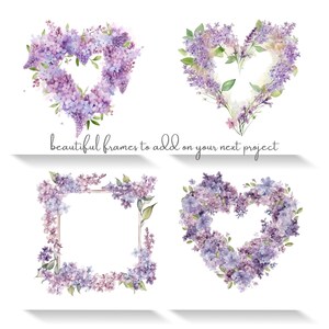 Watercolor Floral Lilac Frames Clipart Bundle PNG Commercial - Etsy