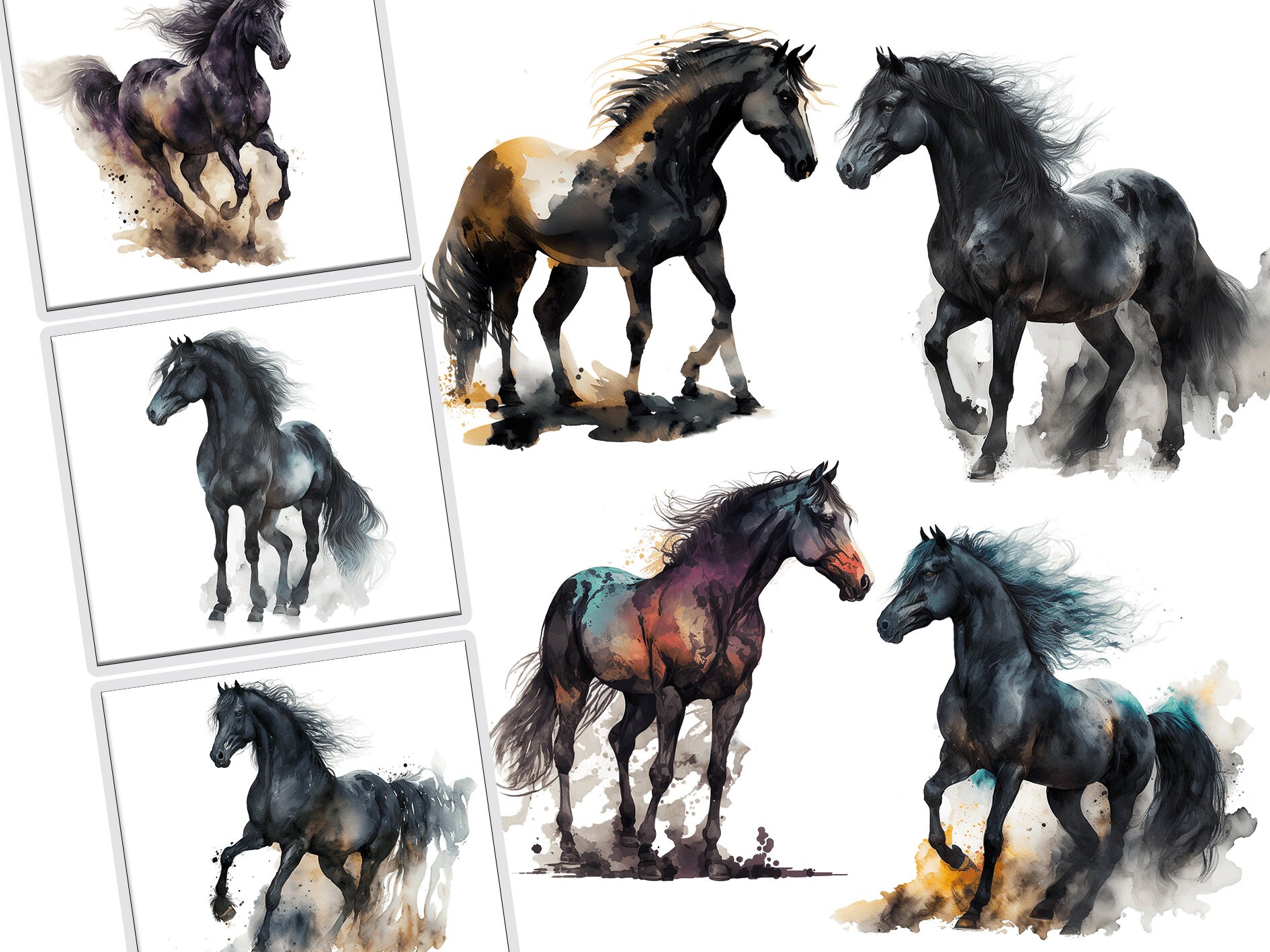 Watercolor Horse Clipart Bundle,black Horse,horse Clipart,digital ...