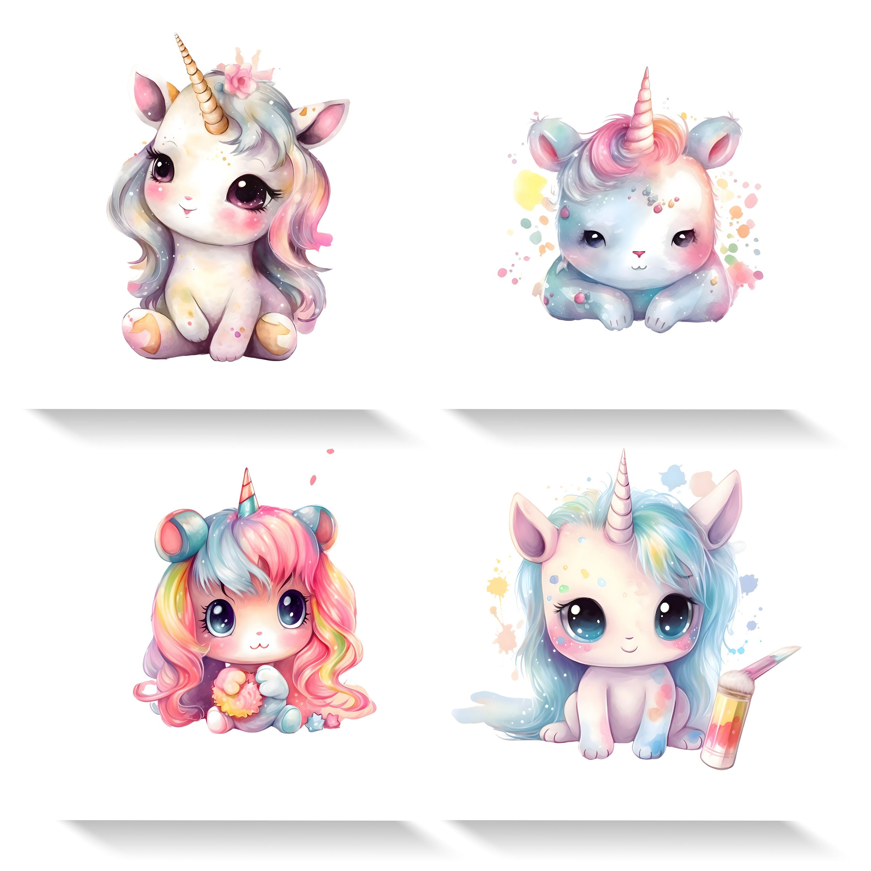 Charming Watercolor Kawaii Unicorn Clipart Bundle Commercial - Etsy