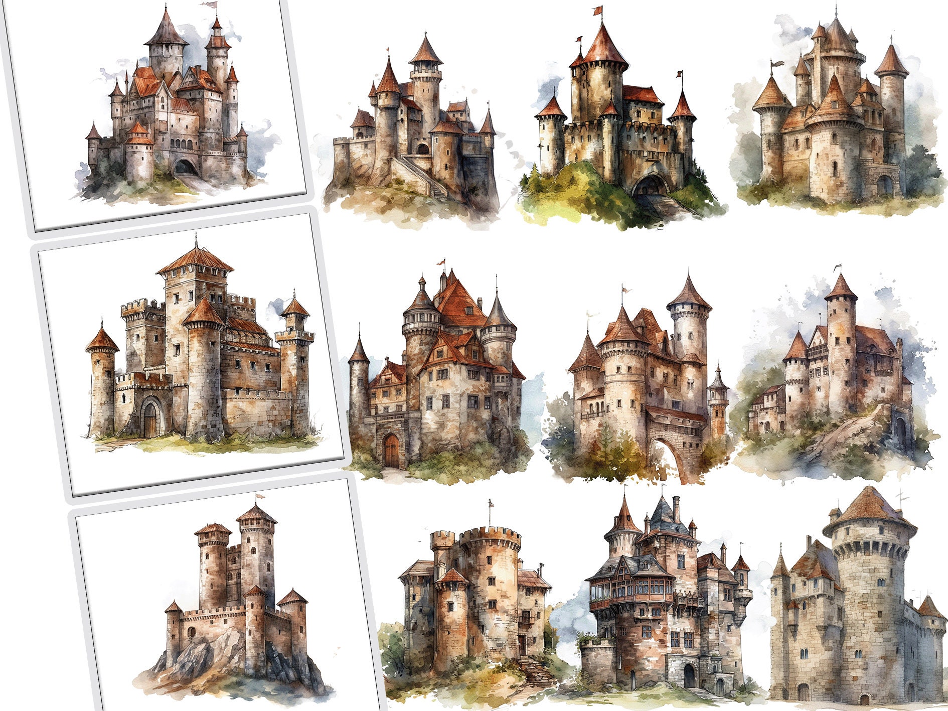 Watercolor Medieval Castle Bundlemedieval Castlecastle - Etsy