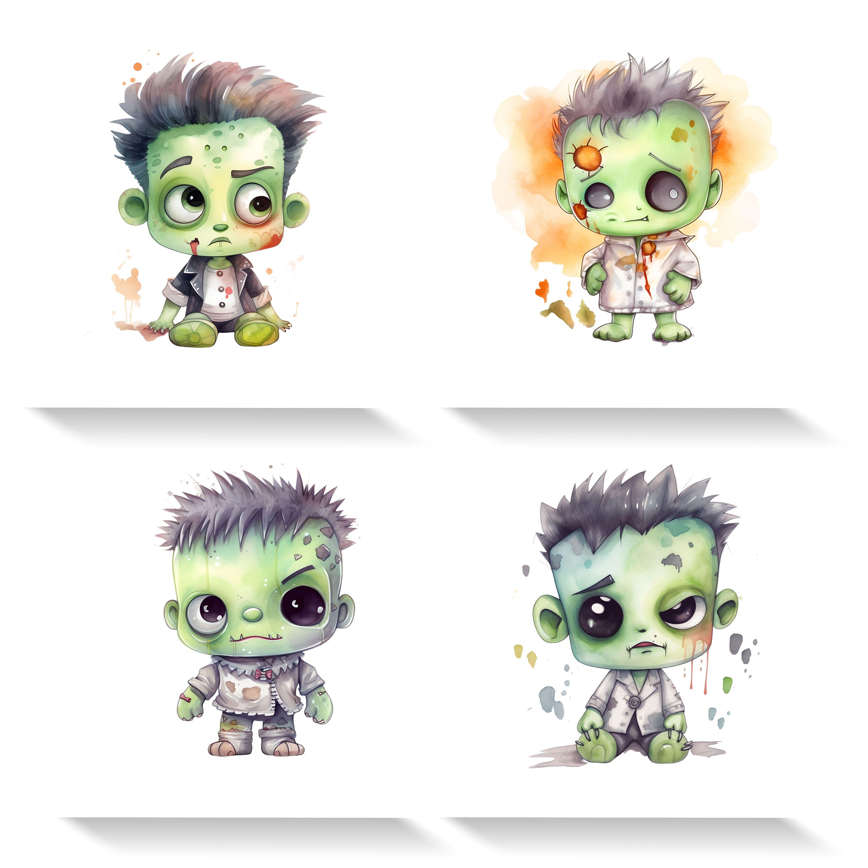 Watercolor Kawaii Halloween Frankenstein Clipart, Commercial Use ...