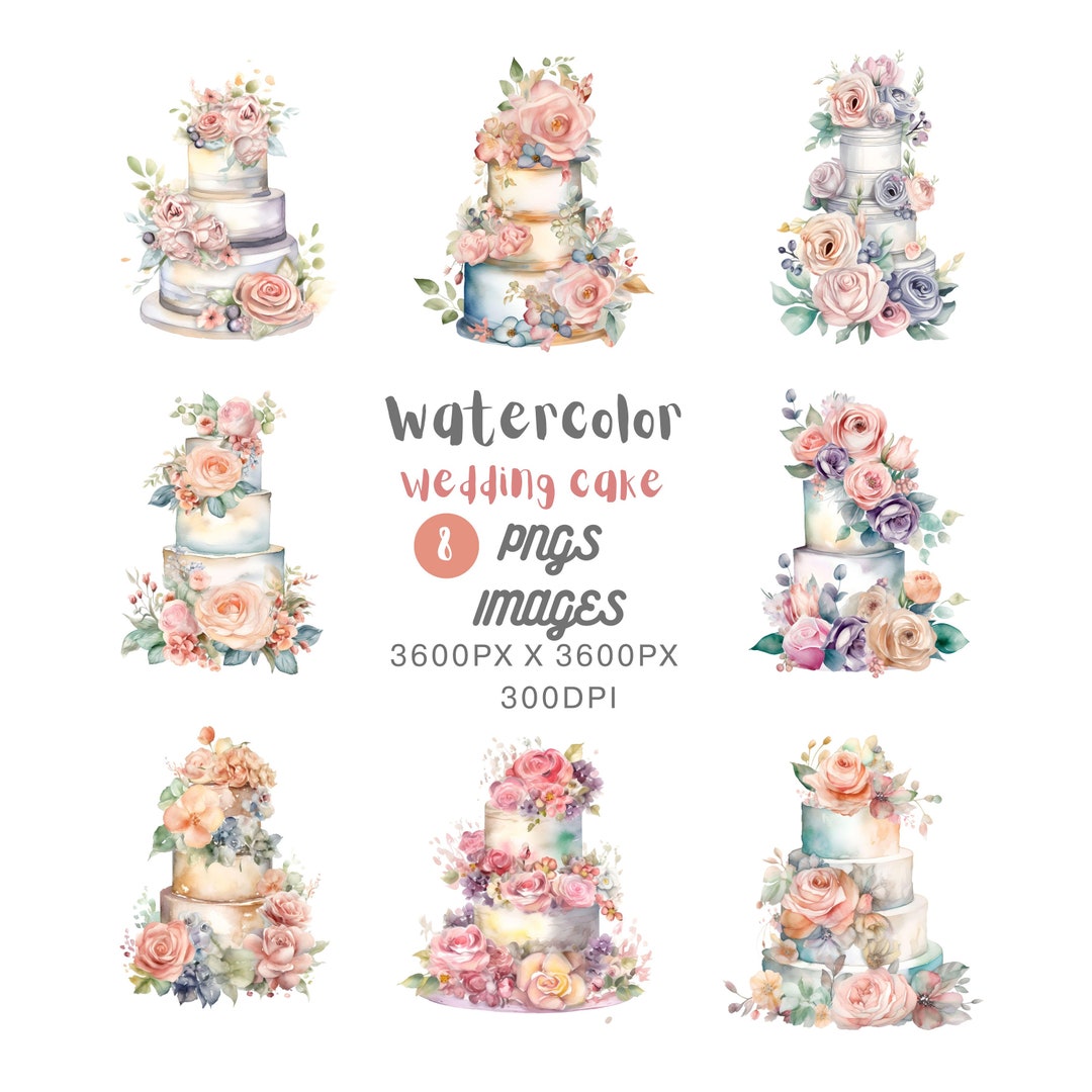 Watercolor Floral Wedding Cake Clipart Bundle Commercial Use,floral ...