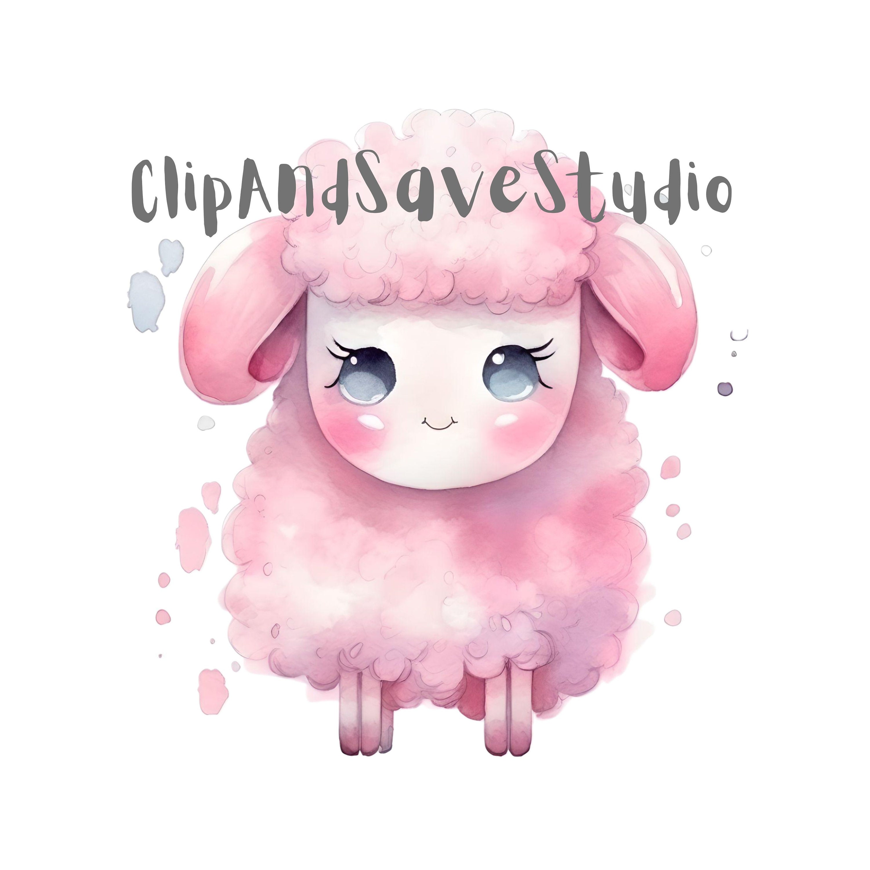 Watercolor Commercial Use Clipart Cute Pink Sheep Clip Art Set,pink ...