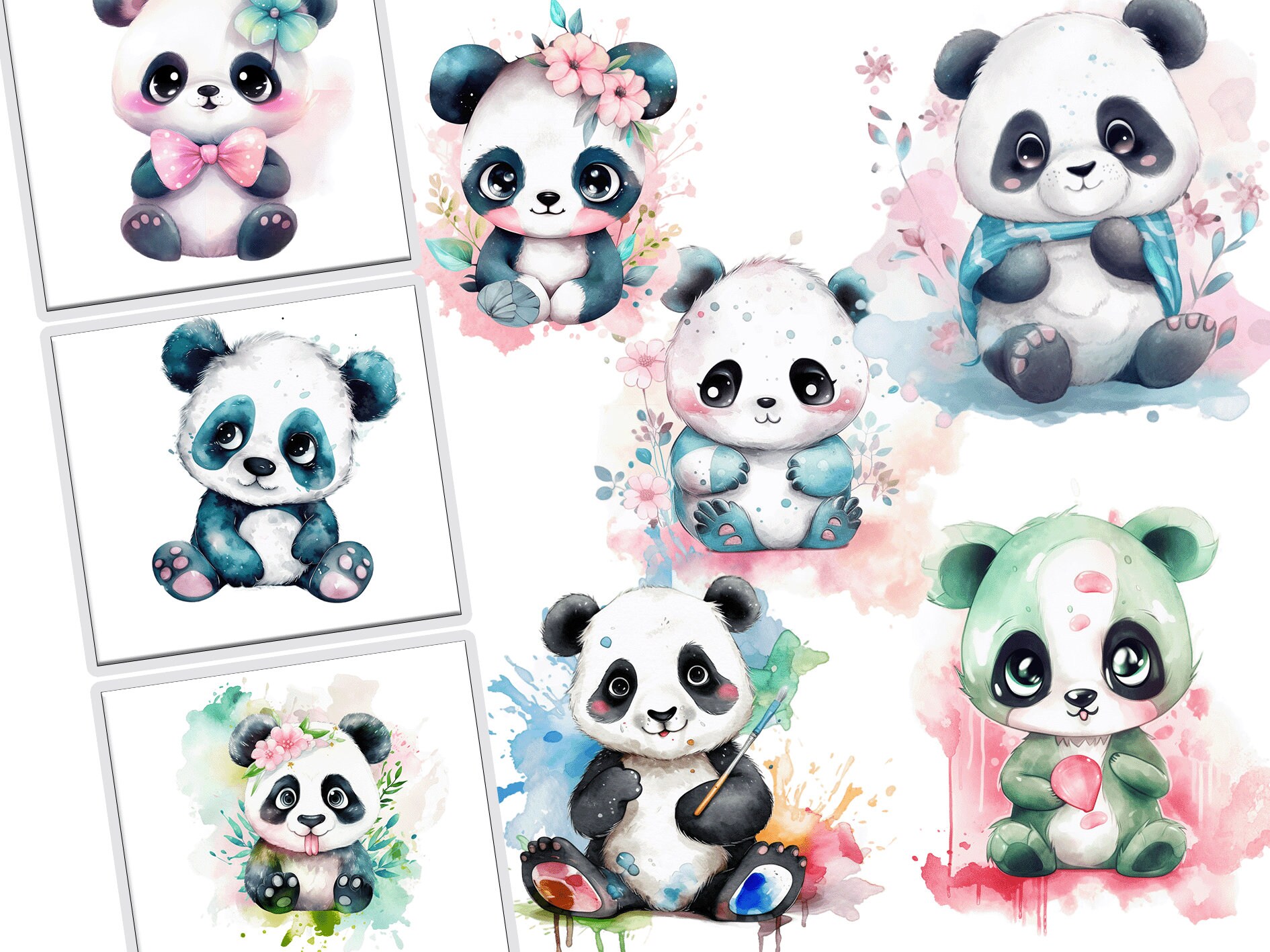 Watercolor Panda Clipart Bundle Sublimation PNG Digital - Etsy