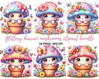 Spring Pastel Watercolor Clipart Bundle Glittery Kawaii Succulent ...