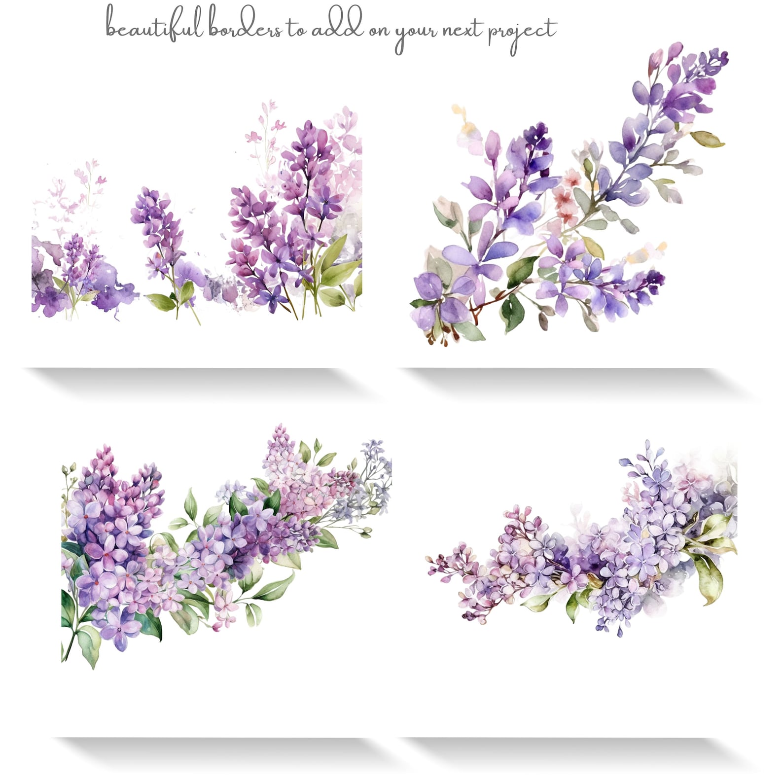 Watercolor Lilac Floral Borders Wedding Clipart DIY - Etsy
