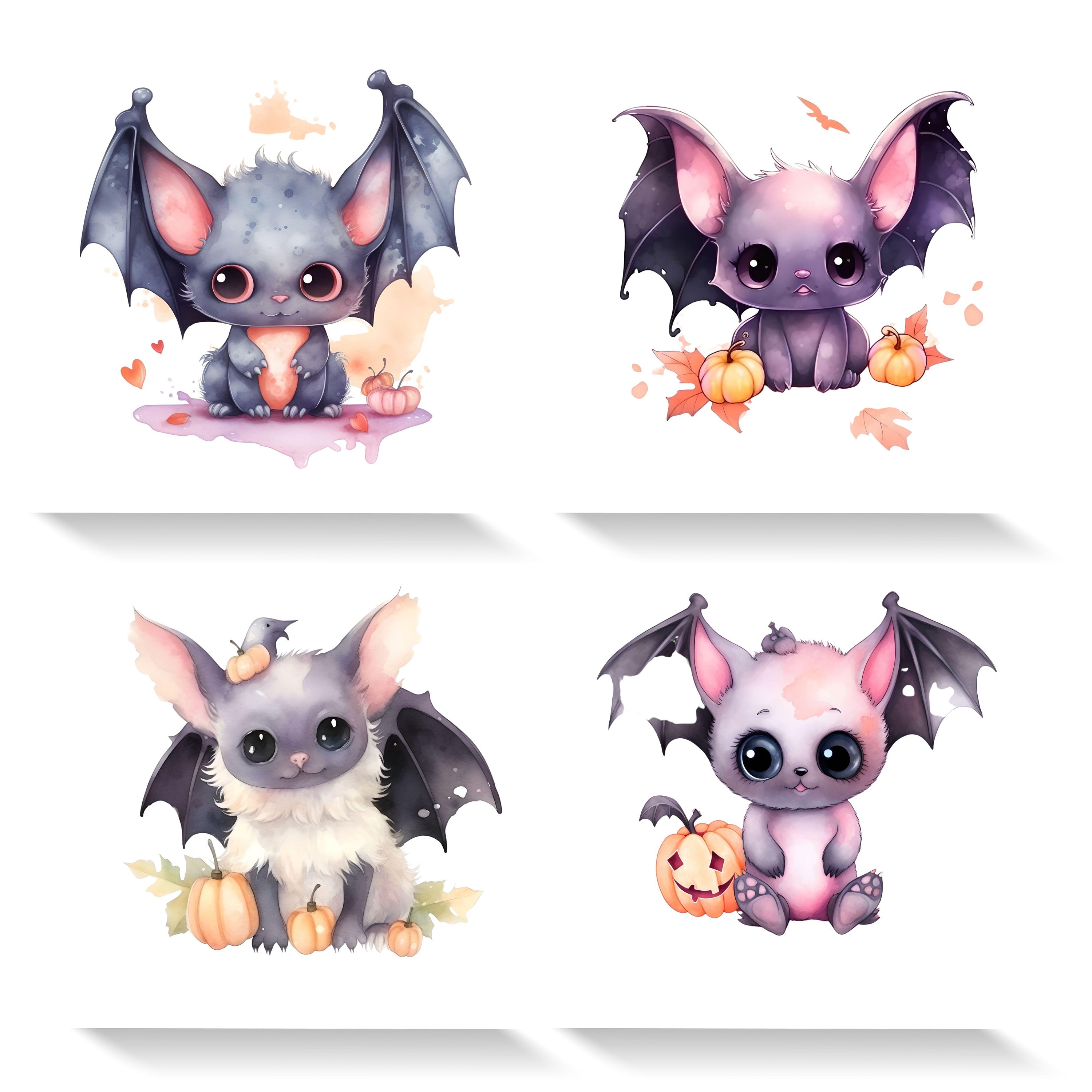 Watercolor Kawaii Halloween Bat Clipart Commercial Use - Etsy