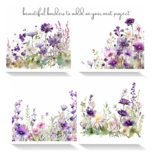 Watercolor Wild Floral Clipart Bundle,commercial Use,purple Flowers ...