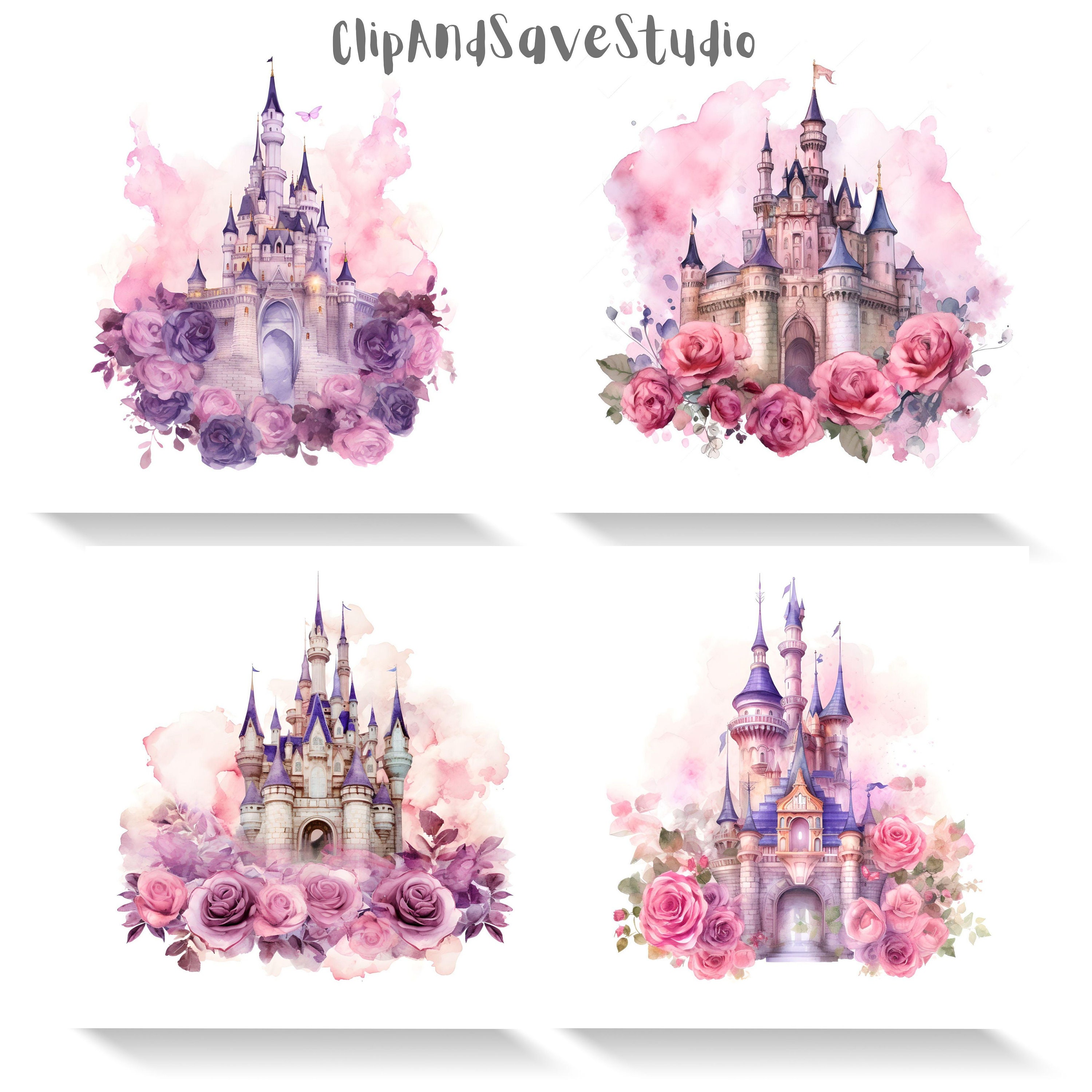 Watercolor Floral Rose Castle Clipart Bundle,commercial Use PNG Files ...