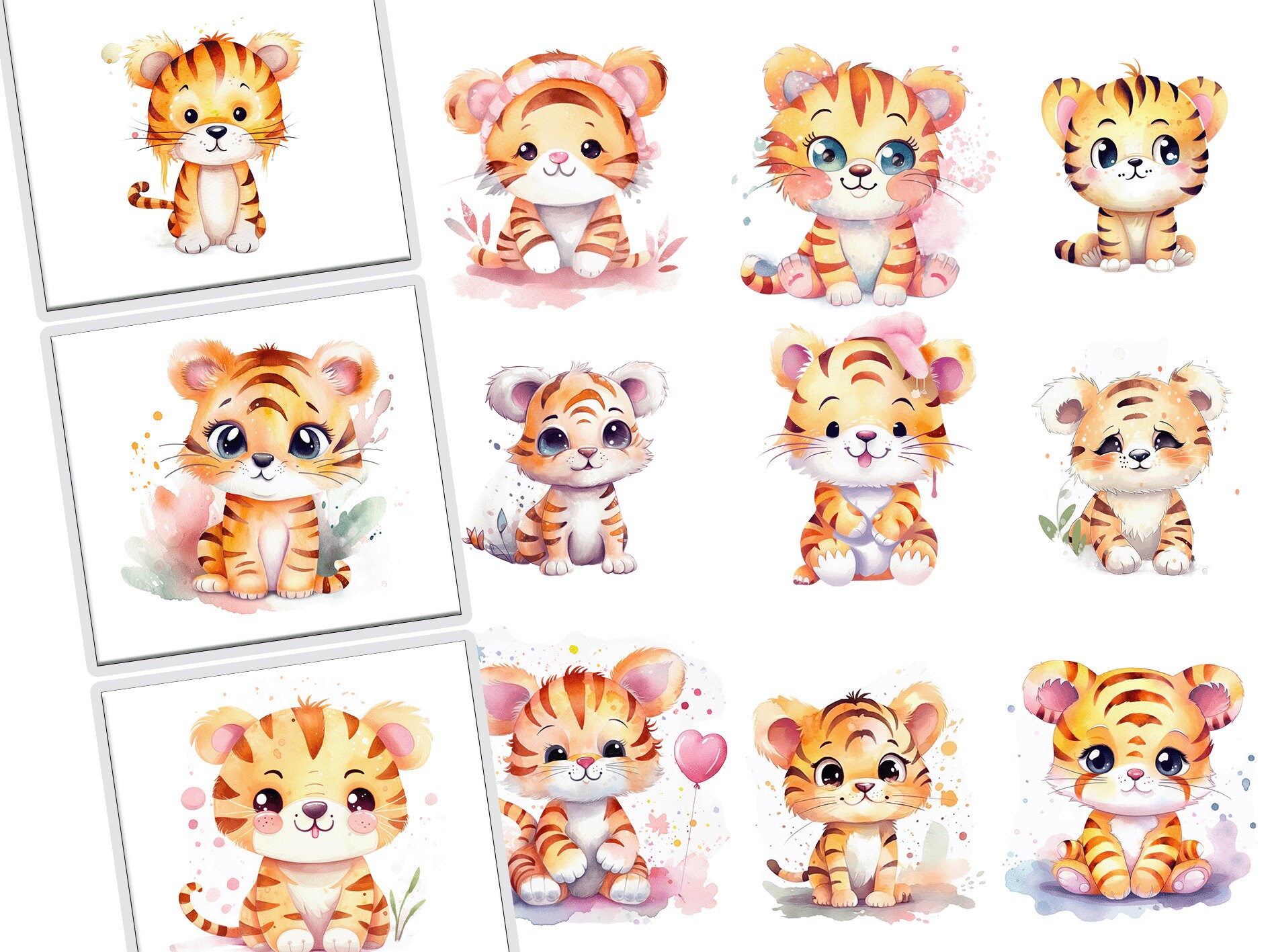 Watercolor Tiger Clipart Bundle for Commercial Use Adorable - Etsy
