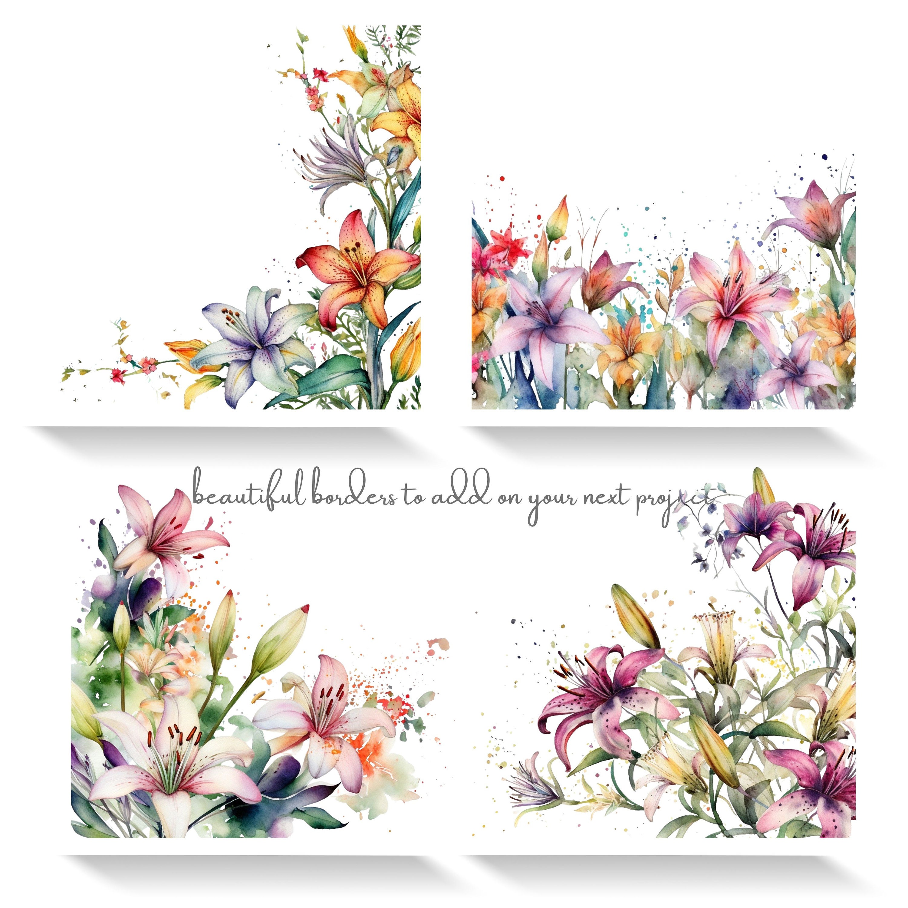 Watercolor Stargazer Wildflowers Borders Clipart - Etsy