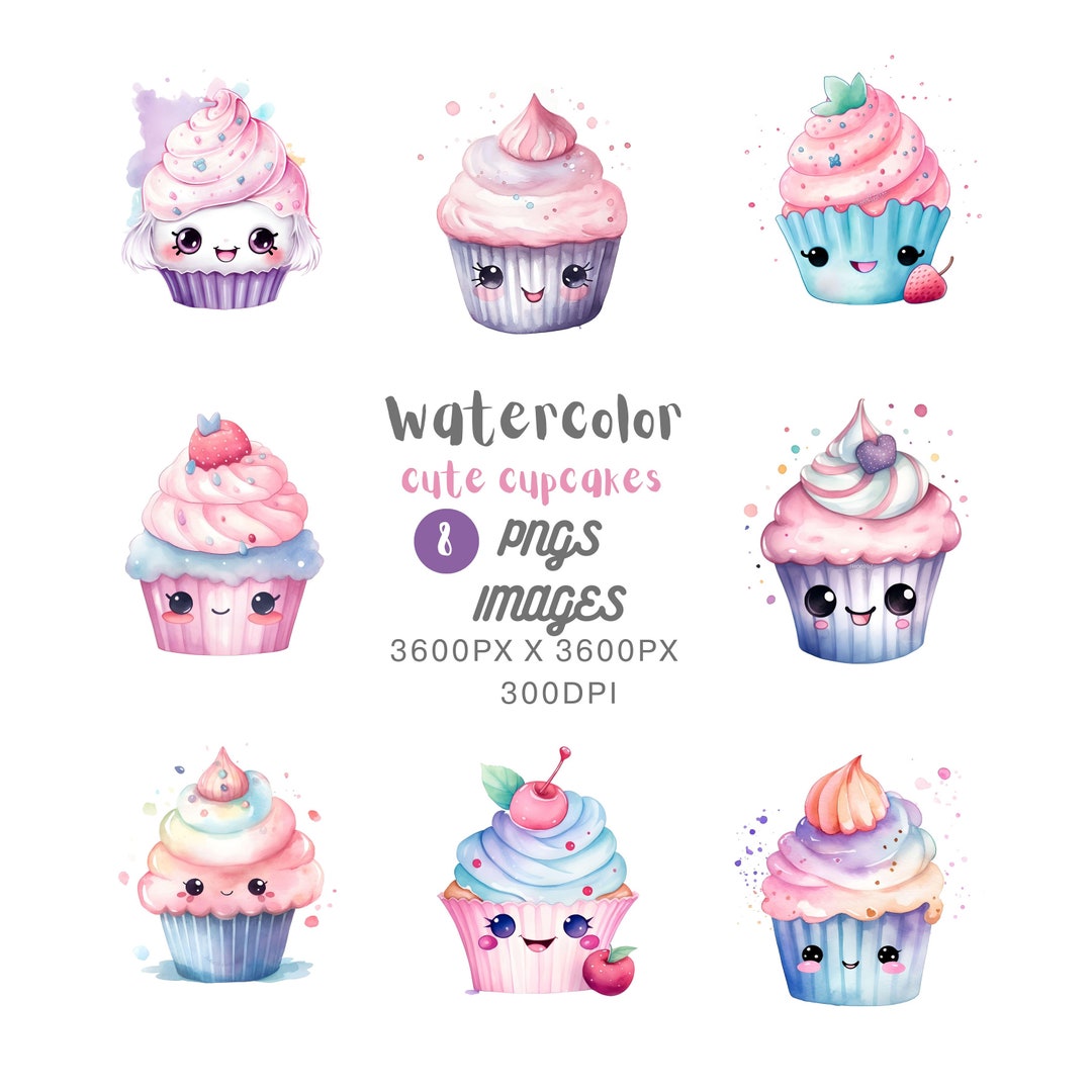 Sweet Treats Watercolor Clipart Bundle for Commercial Use, Cute Kawaii ...