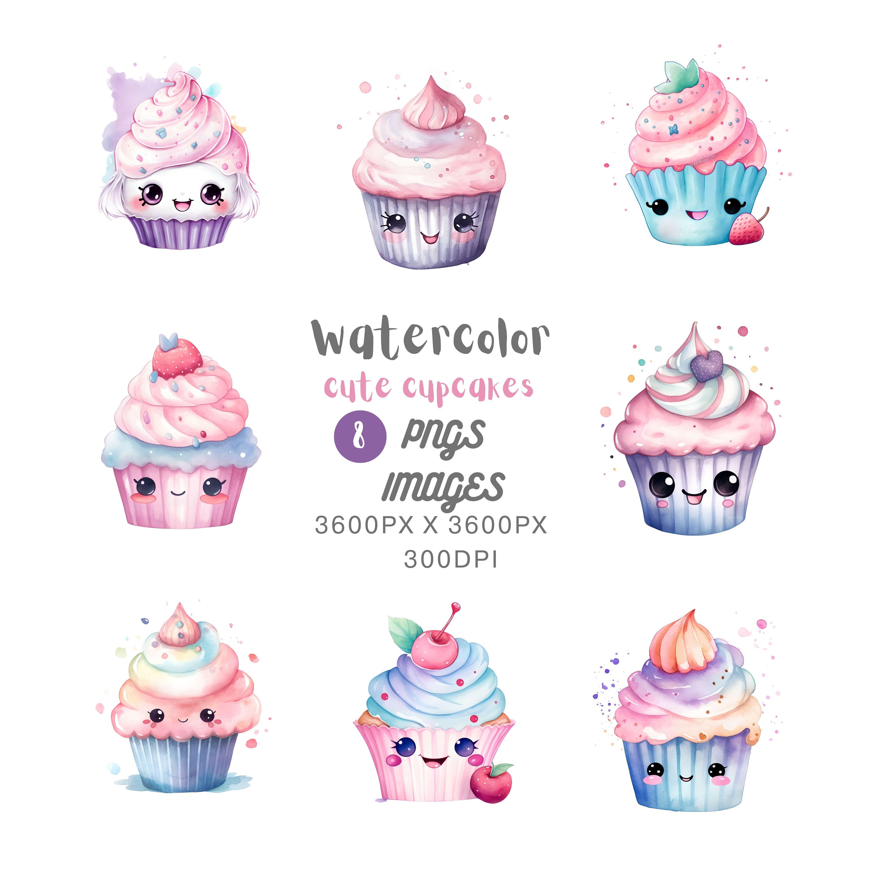 Sweet Treats Watercolor Clipart Bundle for Commercial Use, Cute Kawaii ...
