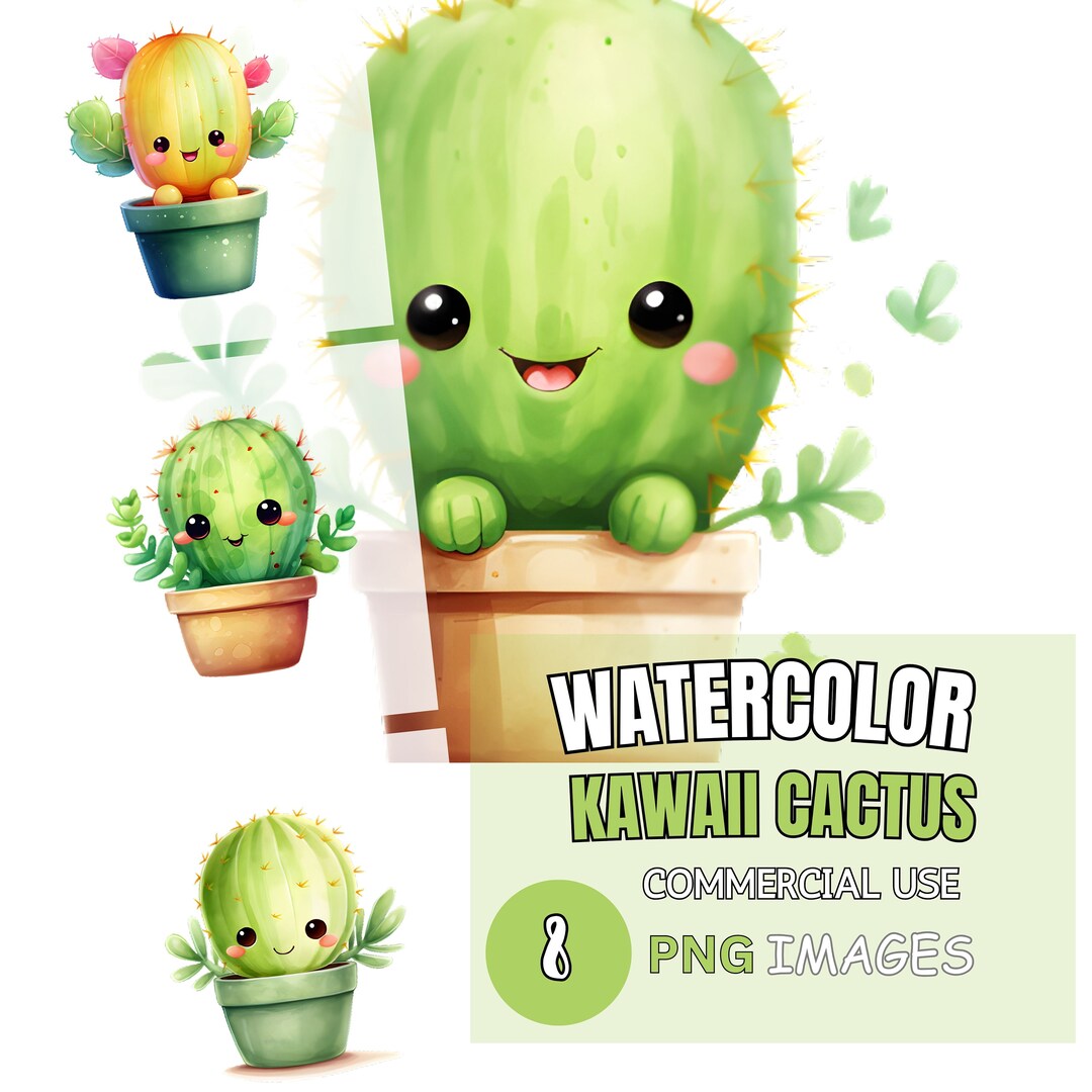 Watercolor Kawaii Cactus Clipart Summer Spring DIY Stationery ...