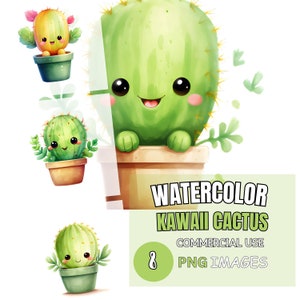 Watercolor Kawaii Cactus Clipart Summer Spring DIY Stationery ...